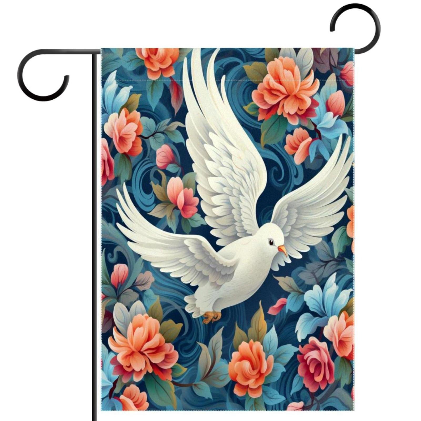 White Peace Dove Print Art Polyester Garden Flag Banner 12 x 18 inches, Vintage Retro Welcome ...