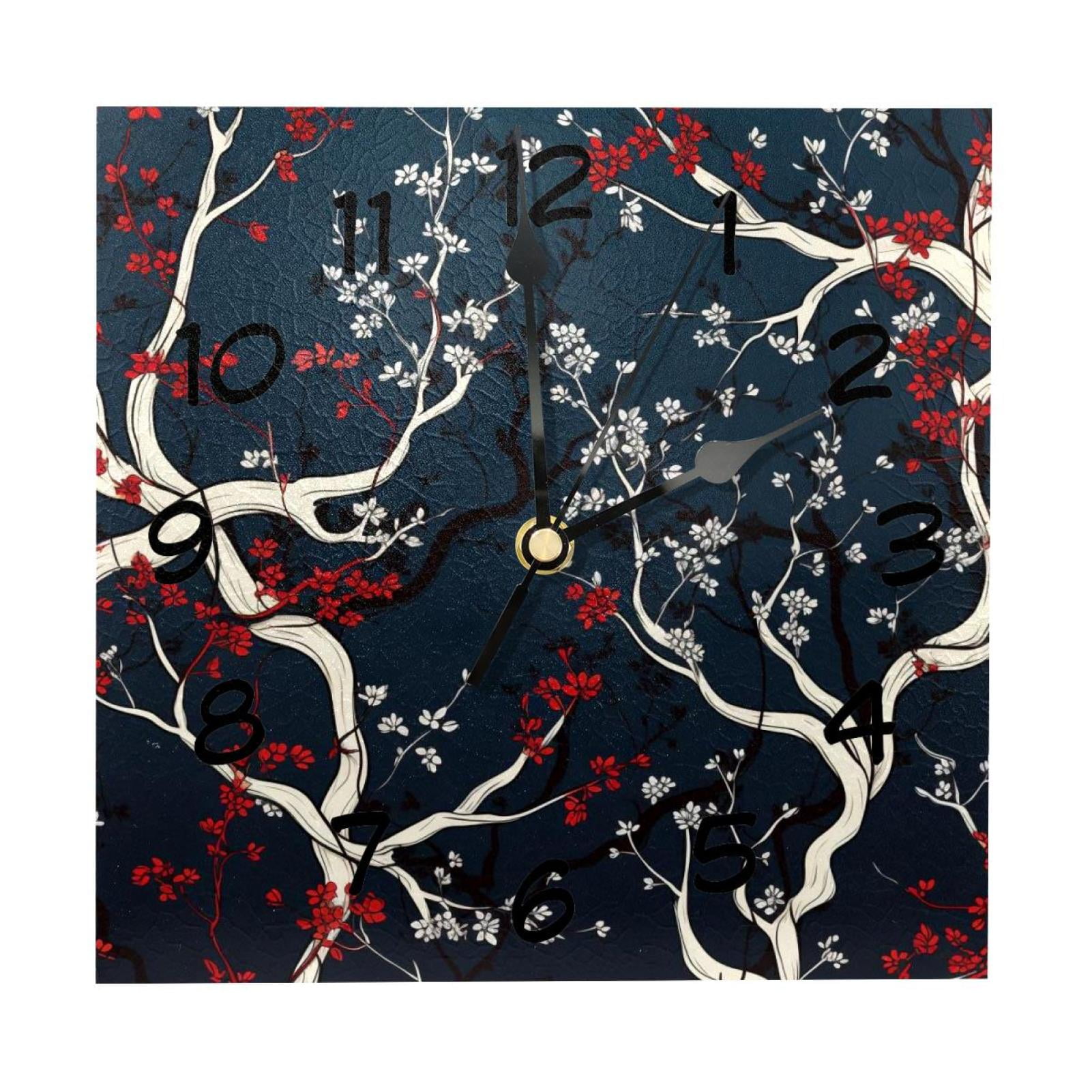 Wall Clocks, Spring Blossom Tree Branches Battery Operated Number Clock ...