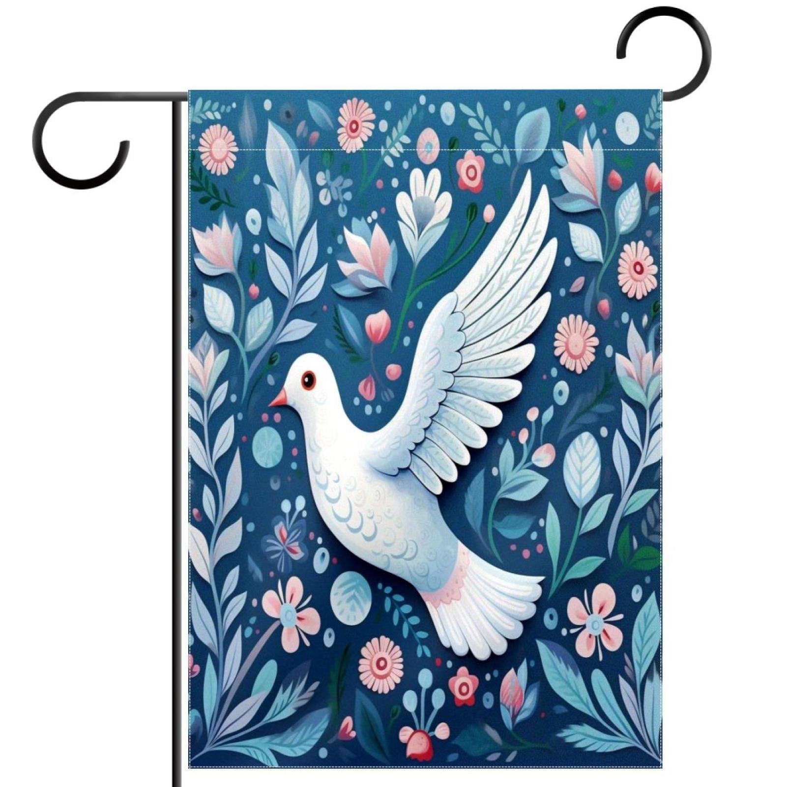 White Peace Dove Print Polyester Garden Flag House Banner 28 x 40 inch, Two Sided Welcome Yard ...