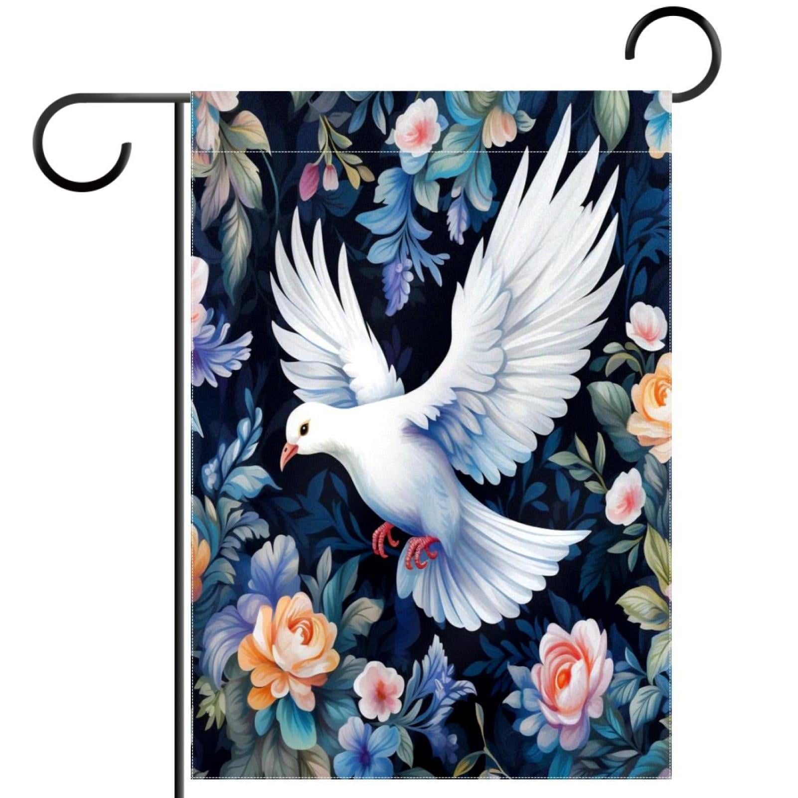 White Peace Dove Print Polyester Garden Flag House Banner 28 x 40 inch, Two Sided Welcome Yard ...