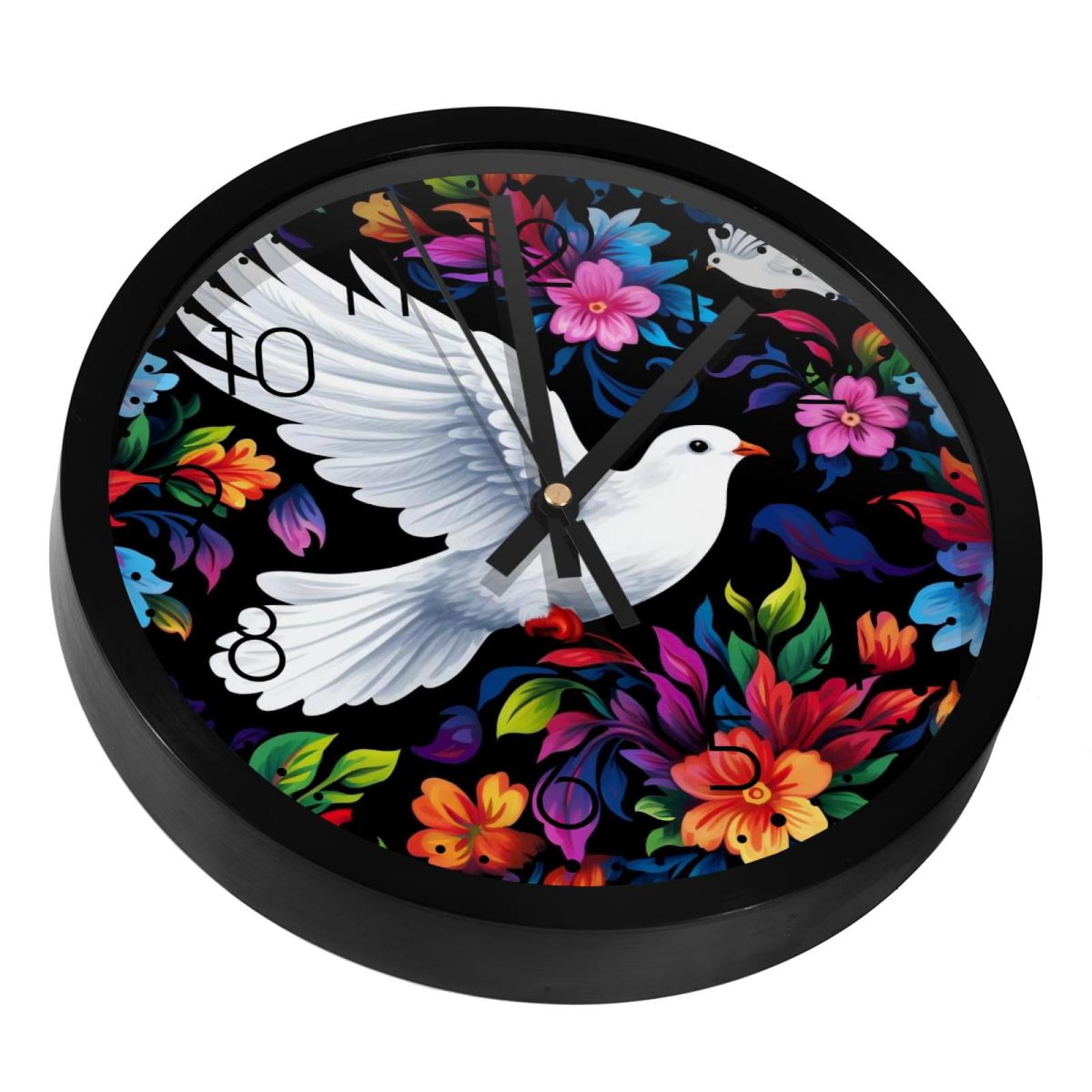 White Peace Dove Silent Wall Clock, Non Ticking Battery Operated 9.8 ...