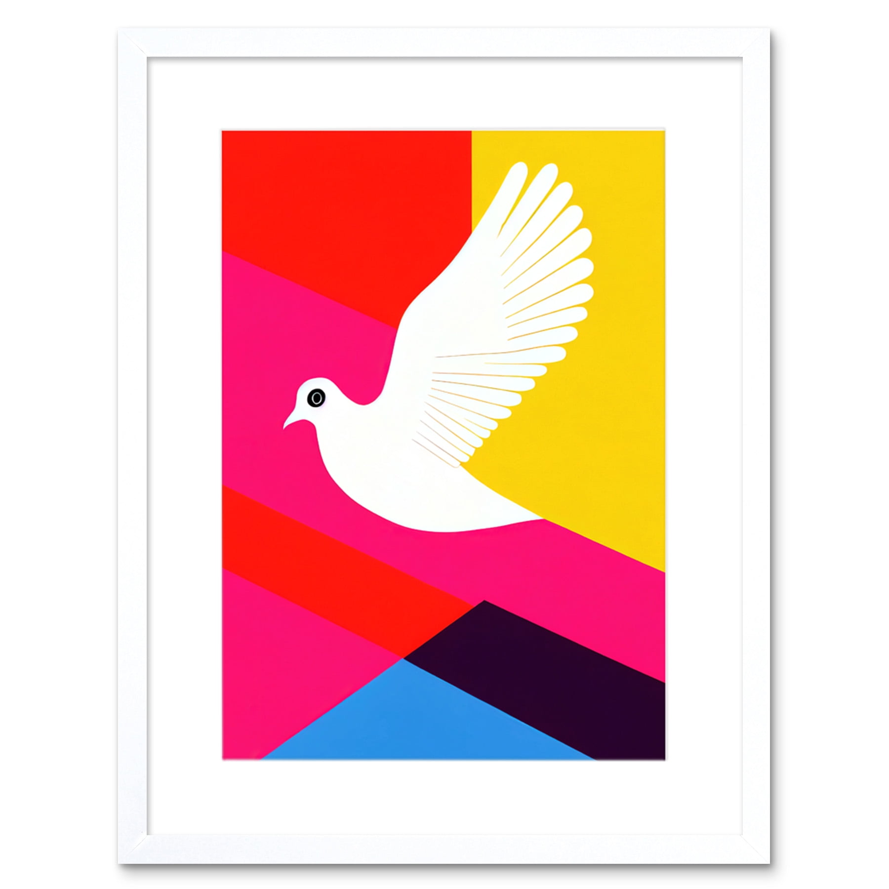 White Peace Dove Vibrant Colourful Geometric Multi Colour Graphic ...