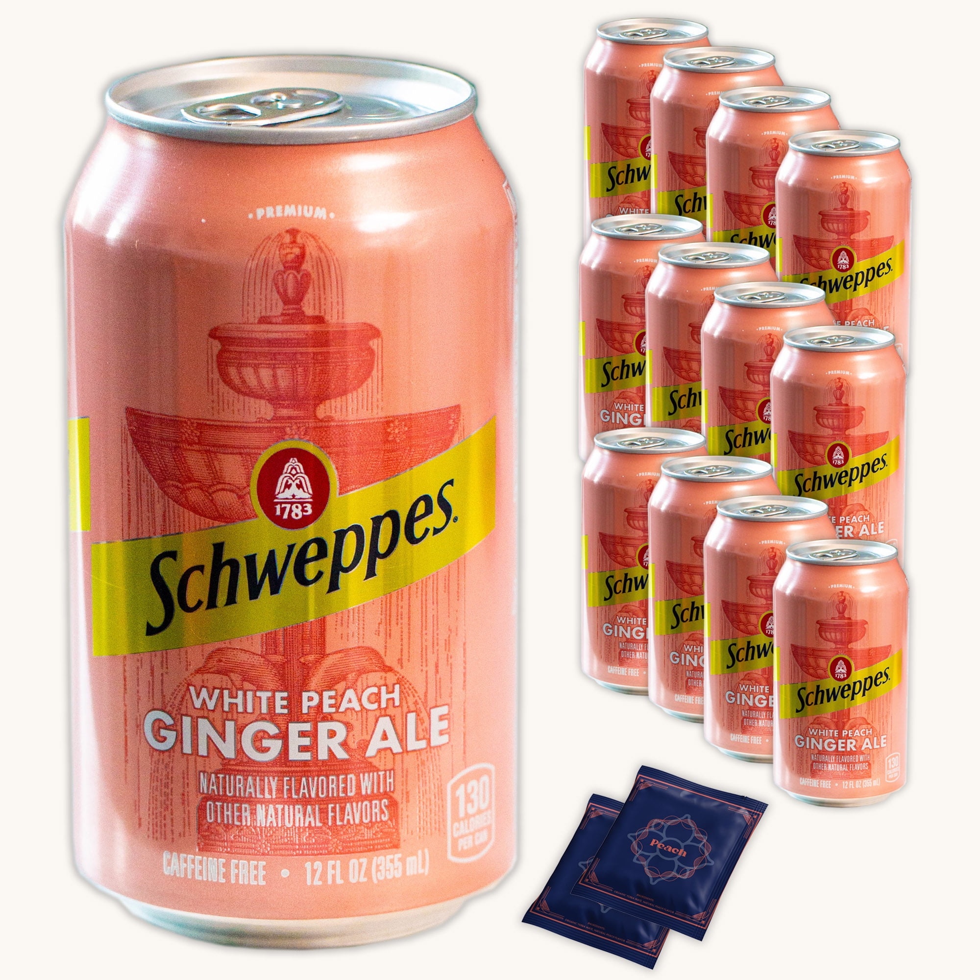 White Peach Ginger Ale (12, 12oz cans) - Refreshing Peach Flavors - Organic Peach Yerba Mate Tea ...