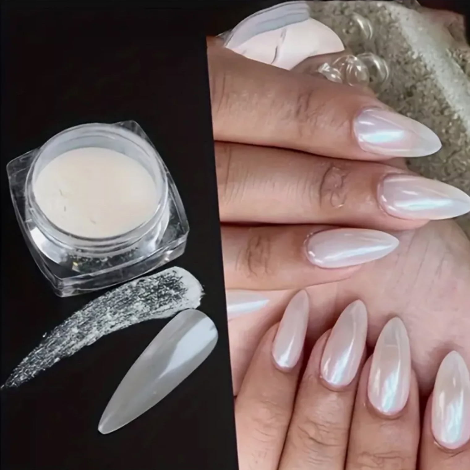 White Pearl Chrome Nail Powder Glitter Nail Art Powder Dust Glimmer ...