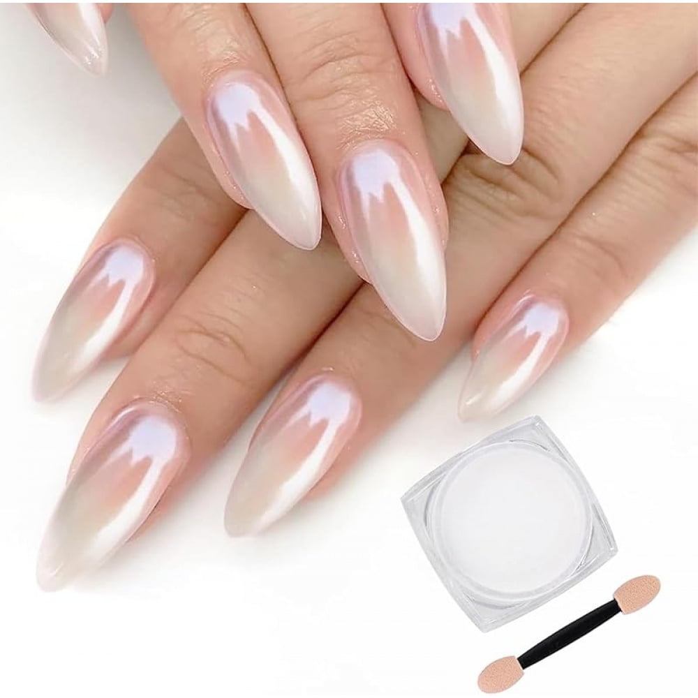 White Pearl Chrome Nail Powder,Mirror Effect Aurora Magic Pearlescent ...