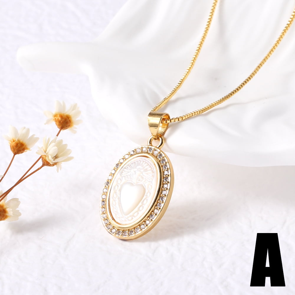 White Pearl Holy Death Necklaces for Women Gold Plated Round Virgin ...