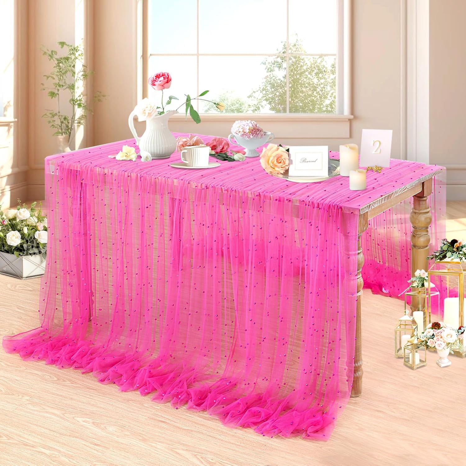 White Pearl Table Cloth: Wedding Decor 10ft Tulle Fabric for Christmas ...