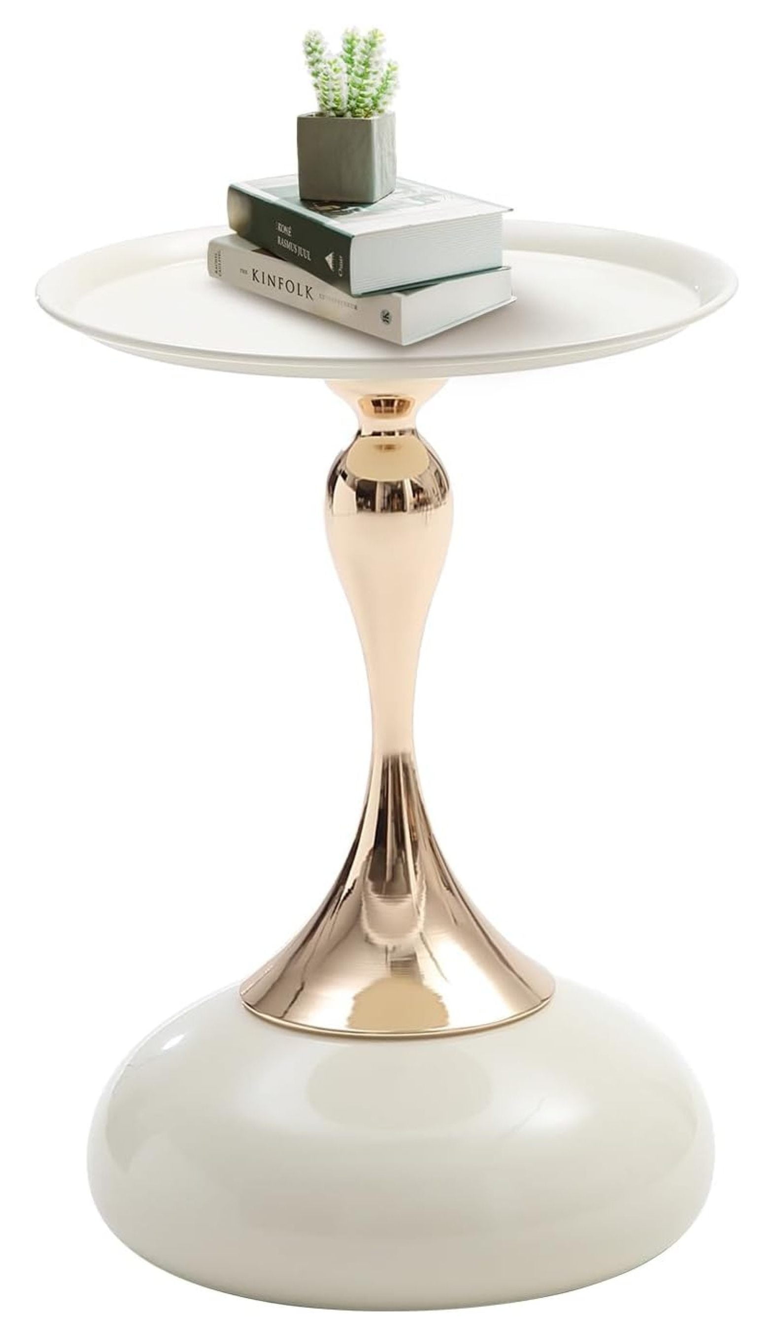 White Pedestal Side Table for Small Spaces, Metal Round Unique End ...