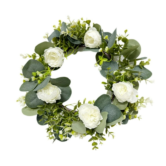 White Peony Wreath 14 Inch Artificial Flower Wall Hanging Spring Door ...