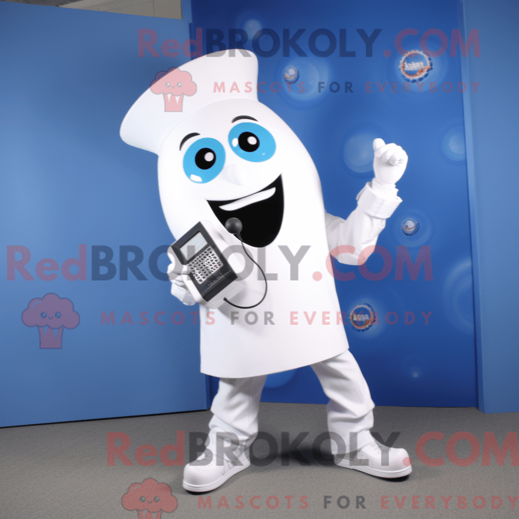 White Phone REDBROKOLY mascot costume character dressed with a Flare ...