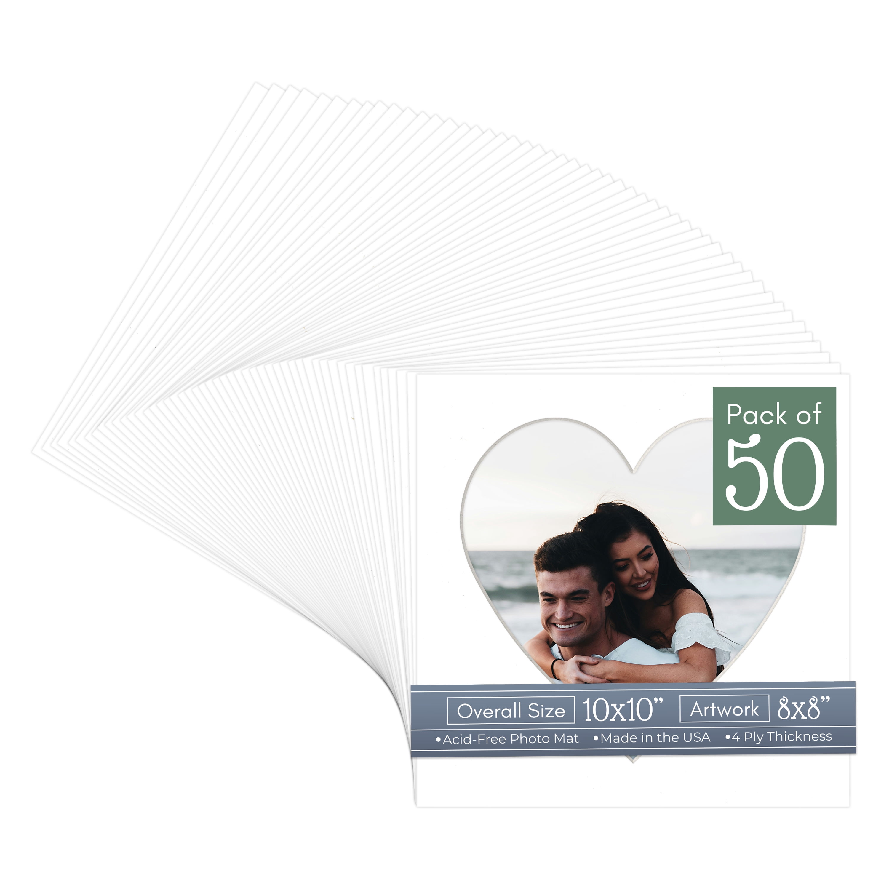 White Picture Frame Mat for 10x10 Frames - Heart Opening for 8x8 Photos ...