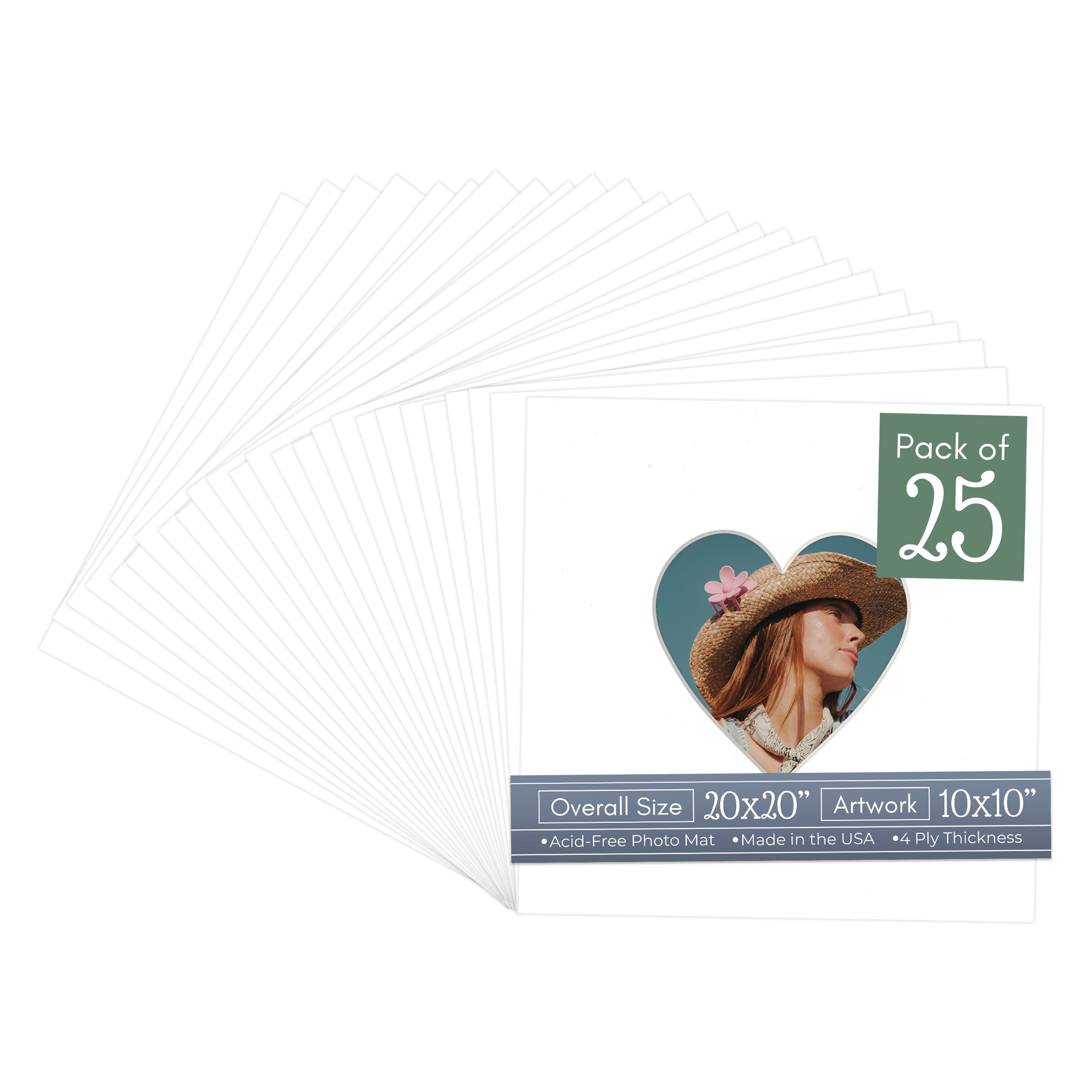 White Picture Frame Mat for 20x20 Frames - Heart Opening for 10x10 ...