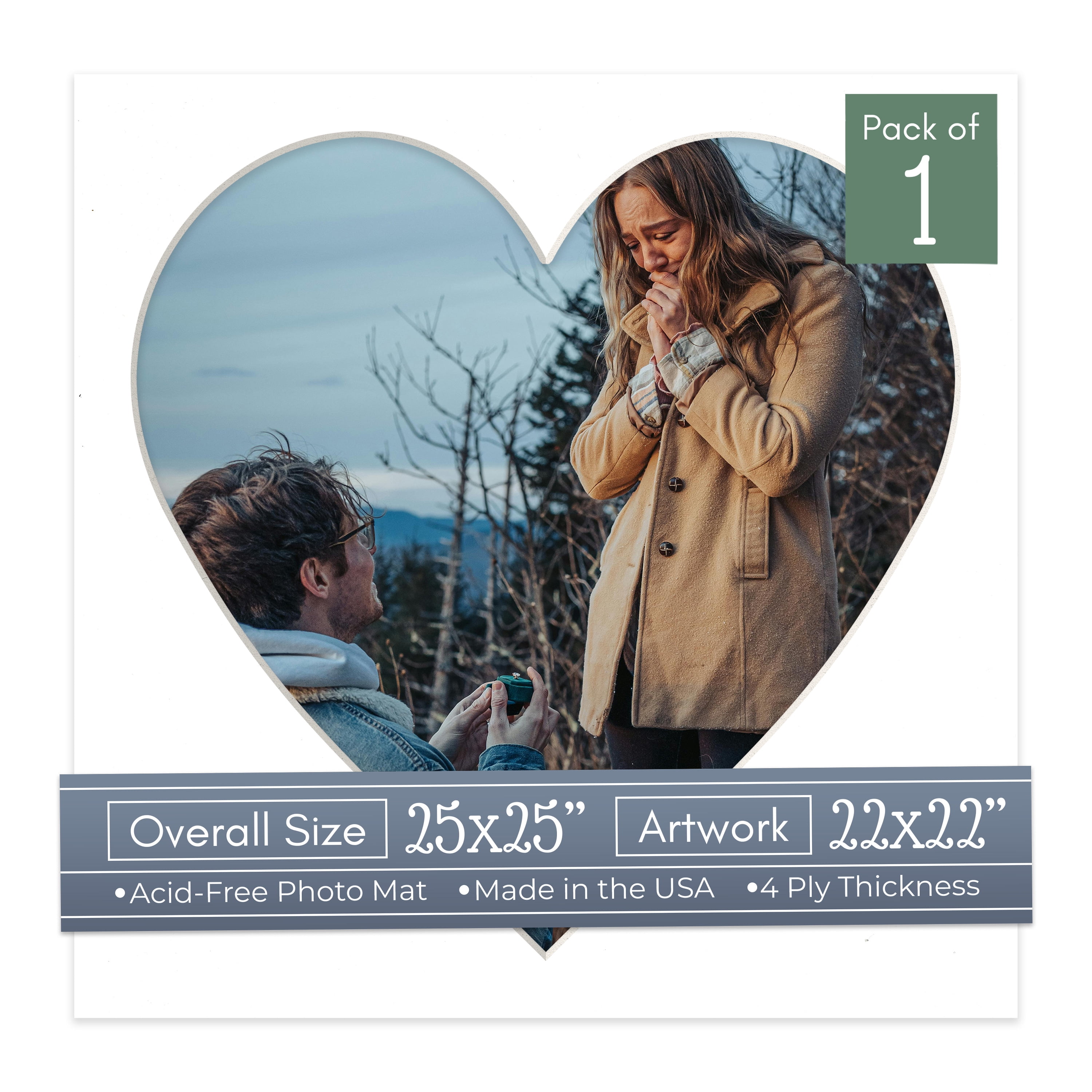 White Picture Frame Mat for 25x25 Frames - Heart Opening for 22x22 ...