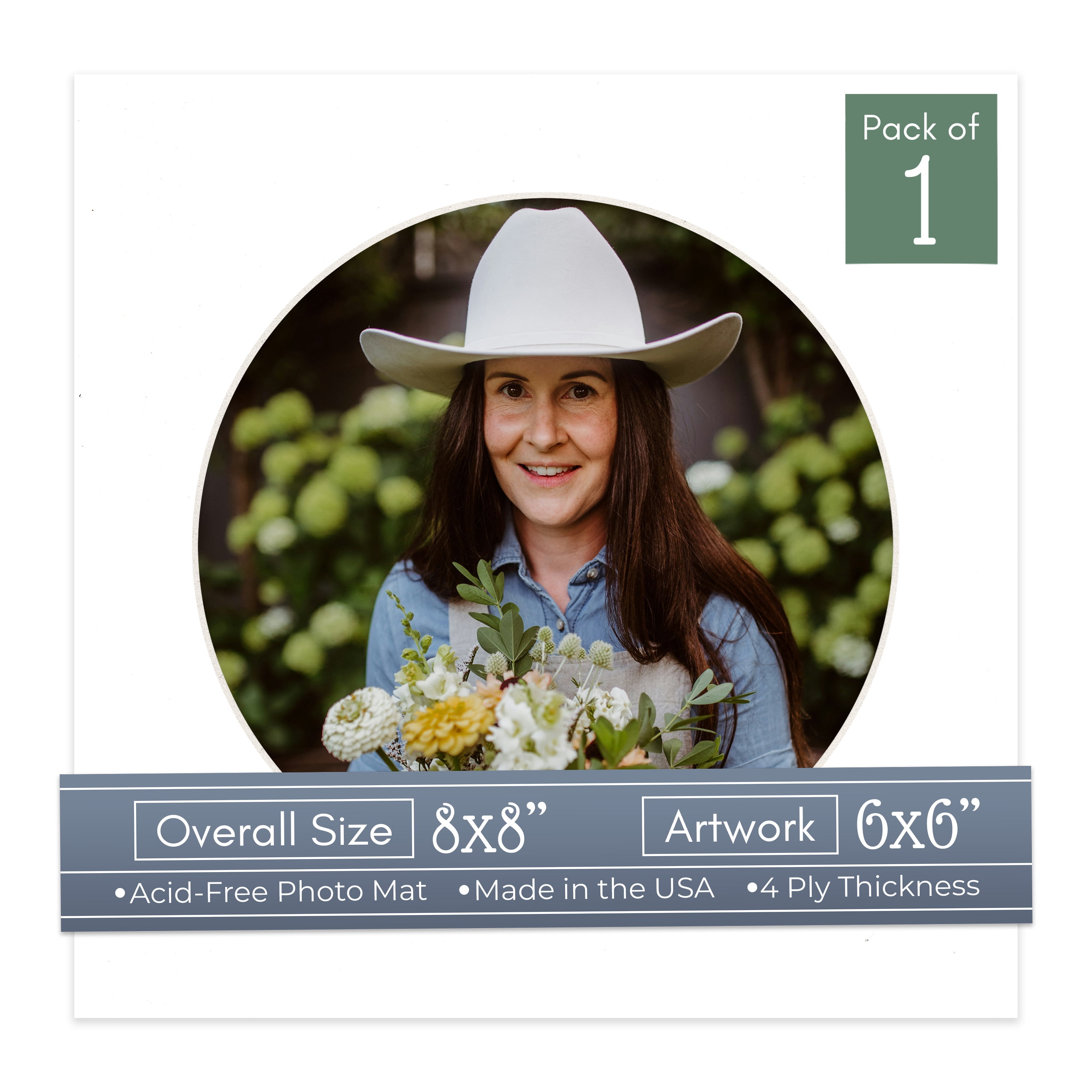 White Picture Frame Mat for 8x8 Frames - Circle Opening for 6x6 Photos ...