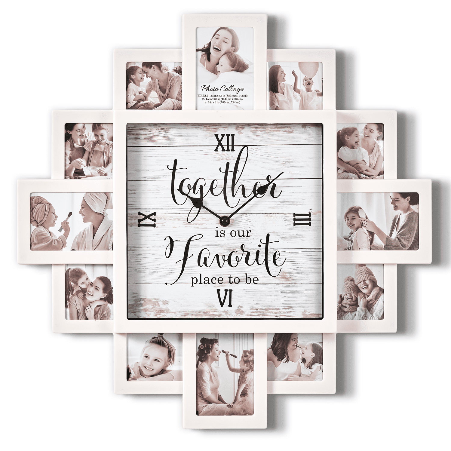 American Art Decor White Picture Frame Collage Clock, Farmhouse Wall ...