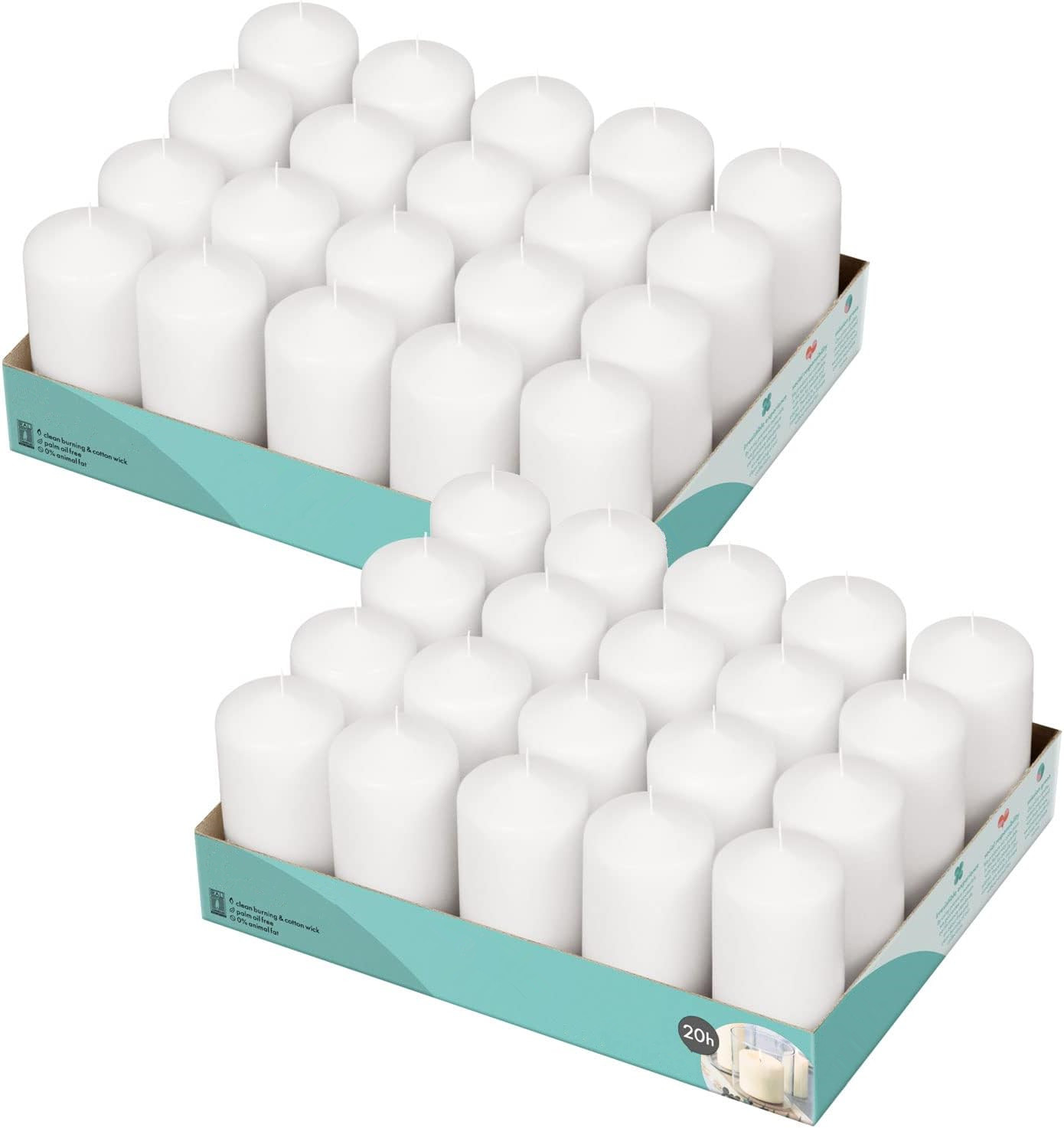 White Pillar Candles - 2x4 Inches - 2 Packs = Total 40 Candles - 20 ...