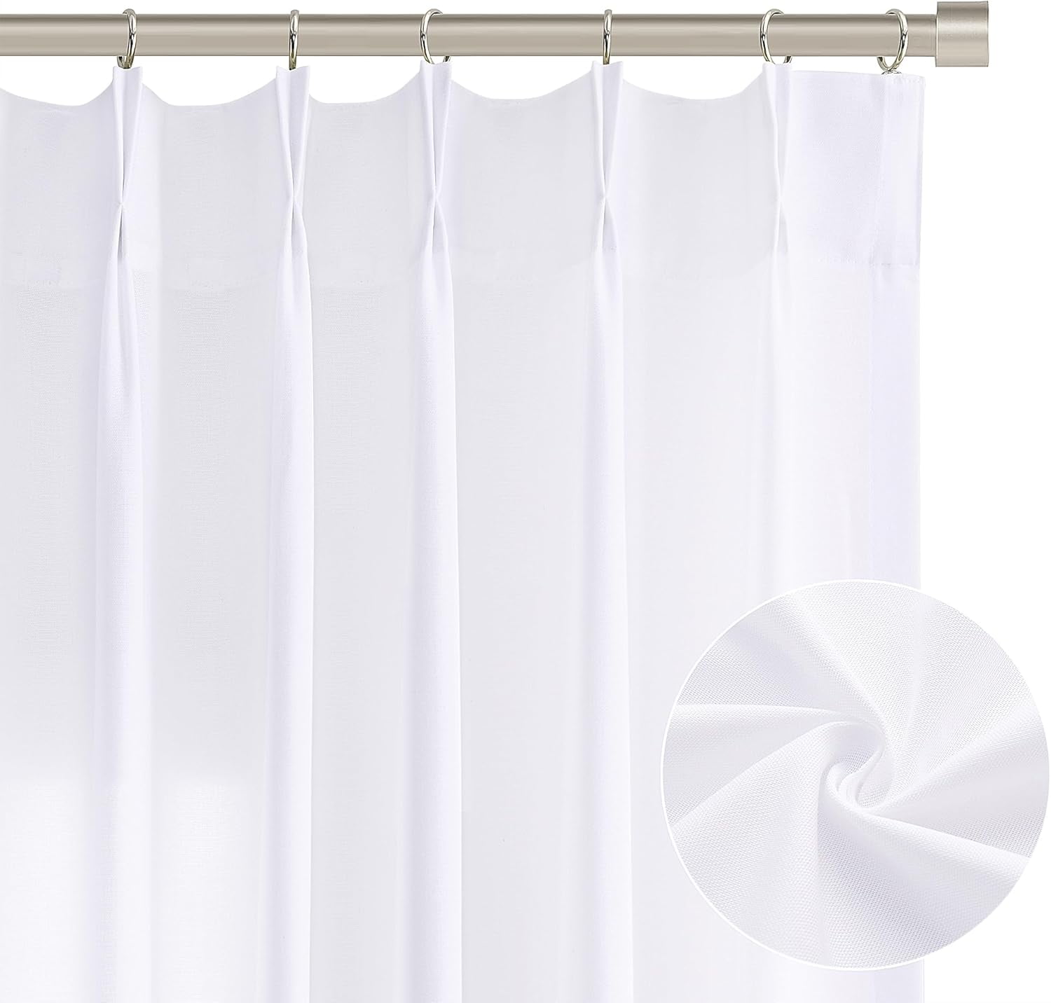 White Pinch Pleated Semi Sheer Curtains 90 Inches Long for Bedroom ...