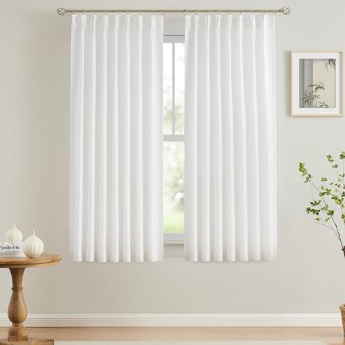 White Pinch Pleated Semi Sheer Curtains Textured Light Filtering Window ...