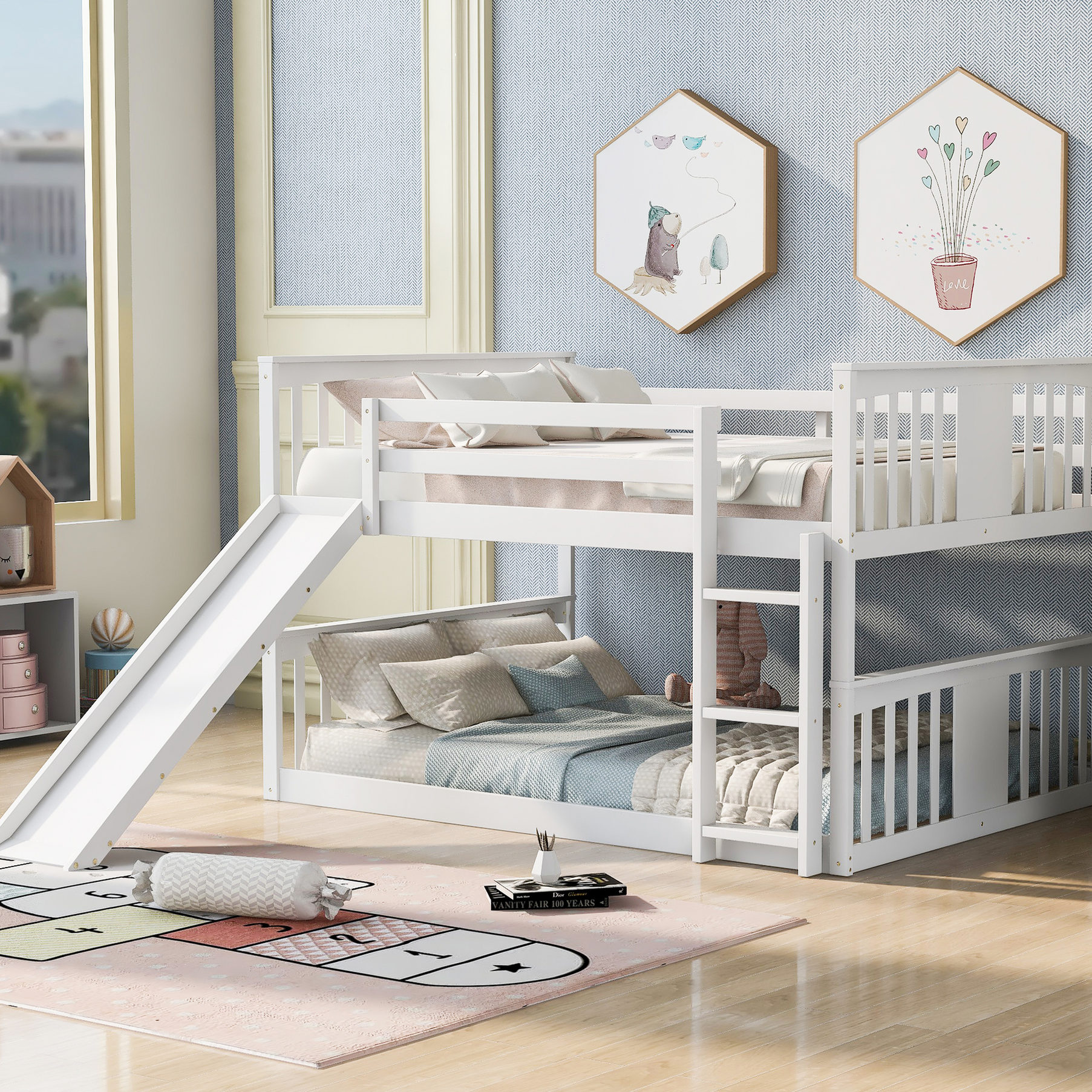 White Pine Bunk Bed with Slide | Aesthetic Design for Bedroom ...