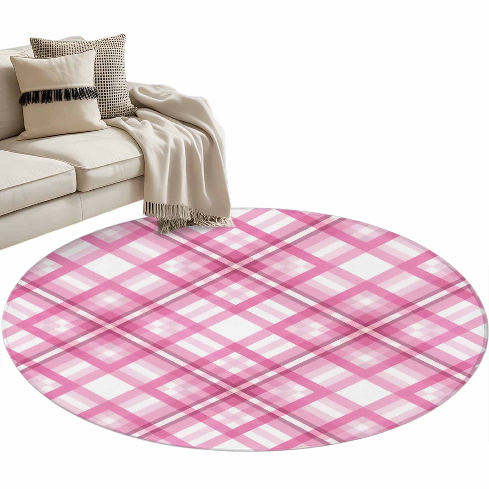 White Pink Check Area Rug, Modern Pink Theme Simple Washable Large ...