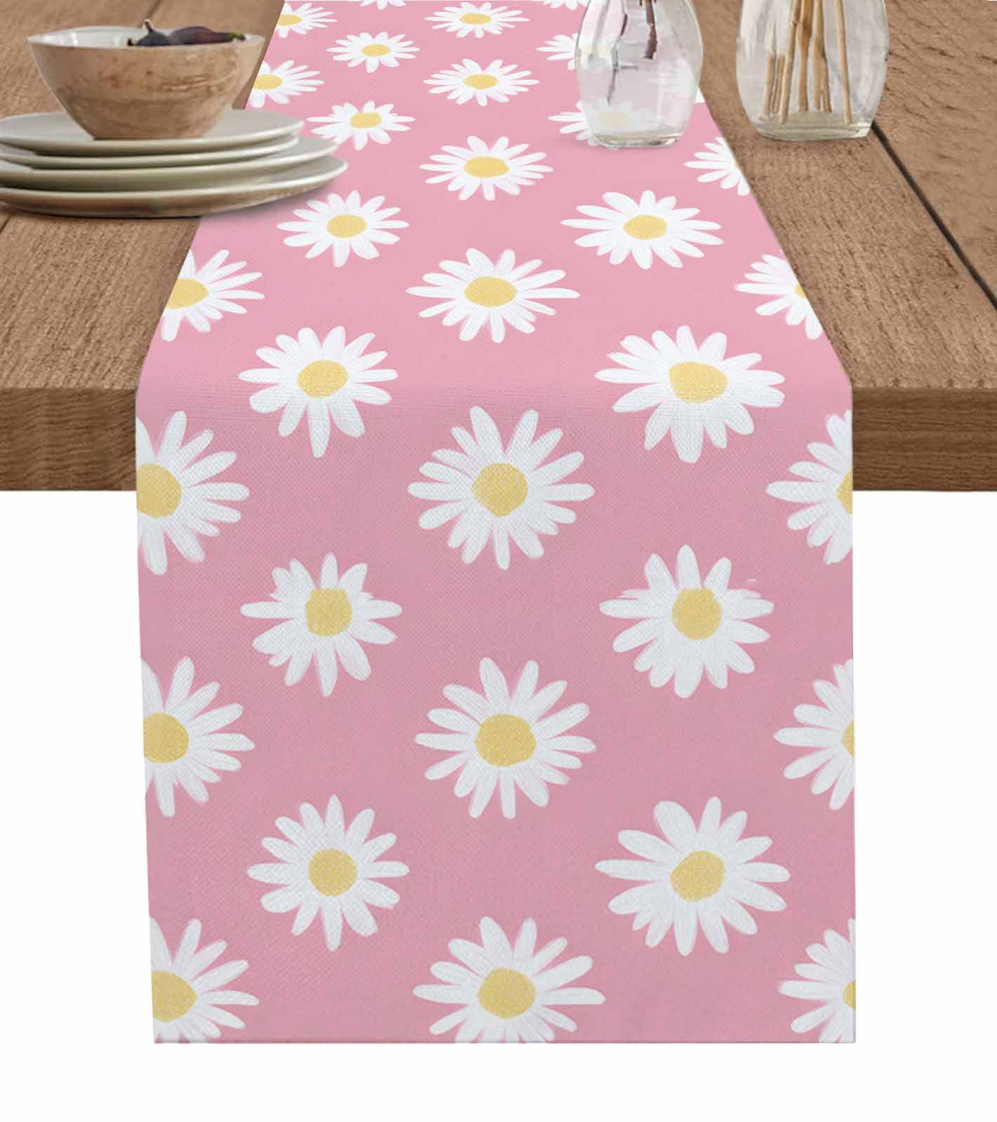 White Pink Daisy Table Runner 36 Inches, Spring Summer Floral Botanical ...