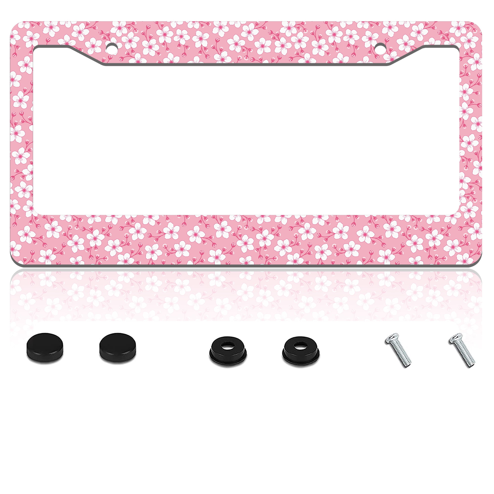 White Pink Floral License Plate Frame Metal Car Accessories ...