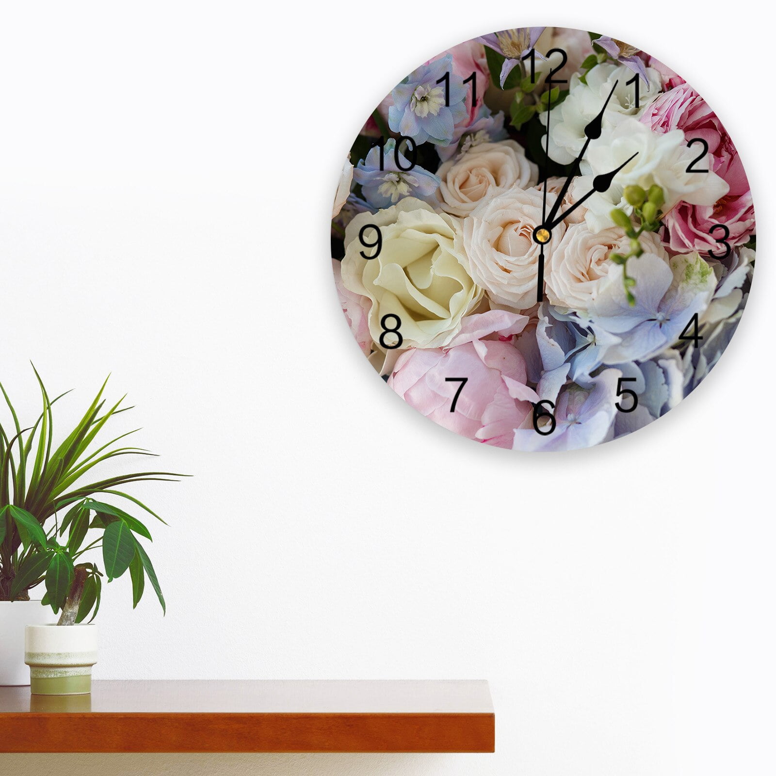 White Pink Flower Cluster Wall Clock Silent Digital Clocks for Home ...