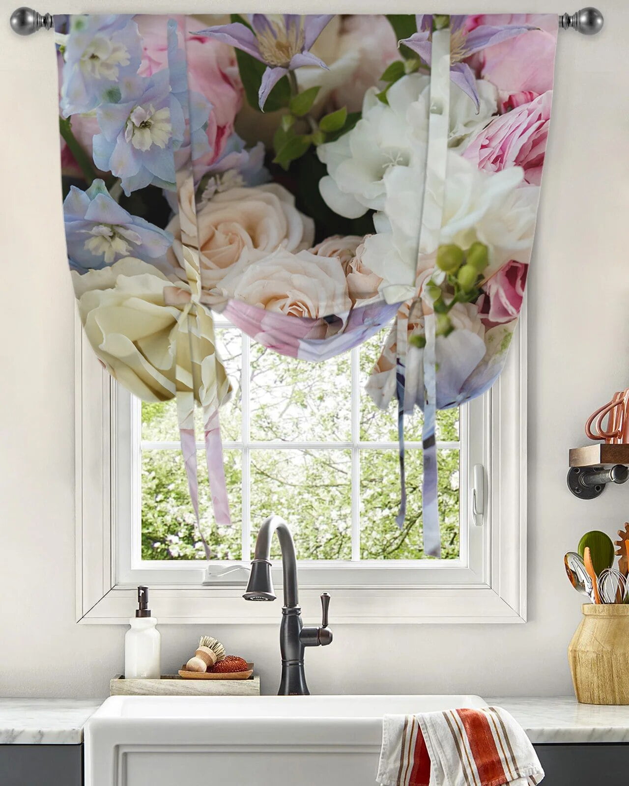 White Pink Flower Cluster Window Curtain for Living Room Bedroom ...