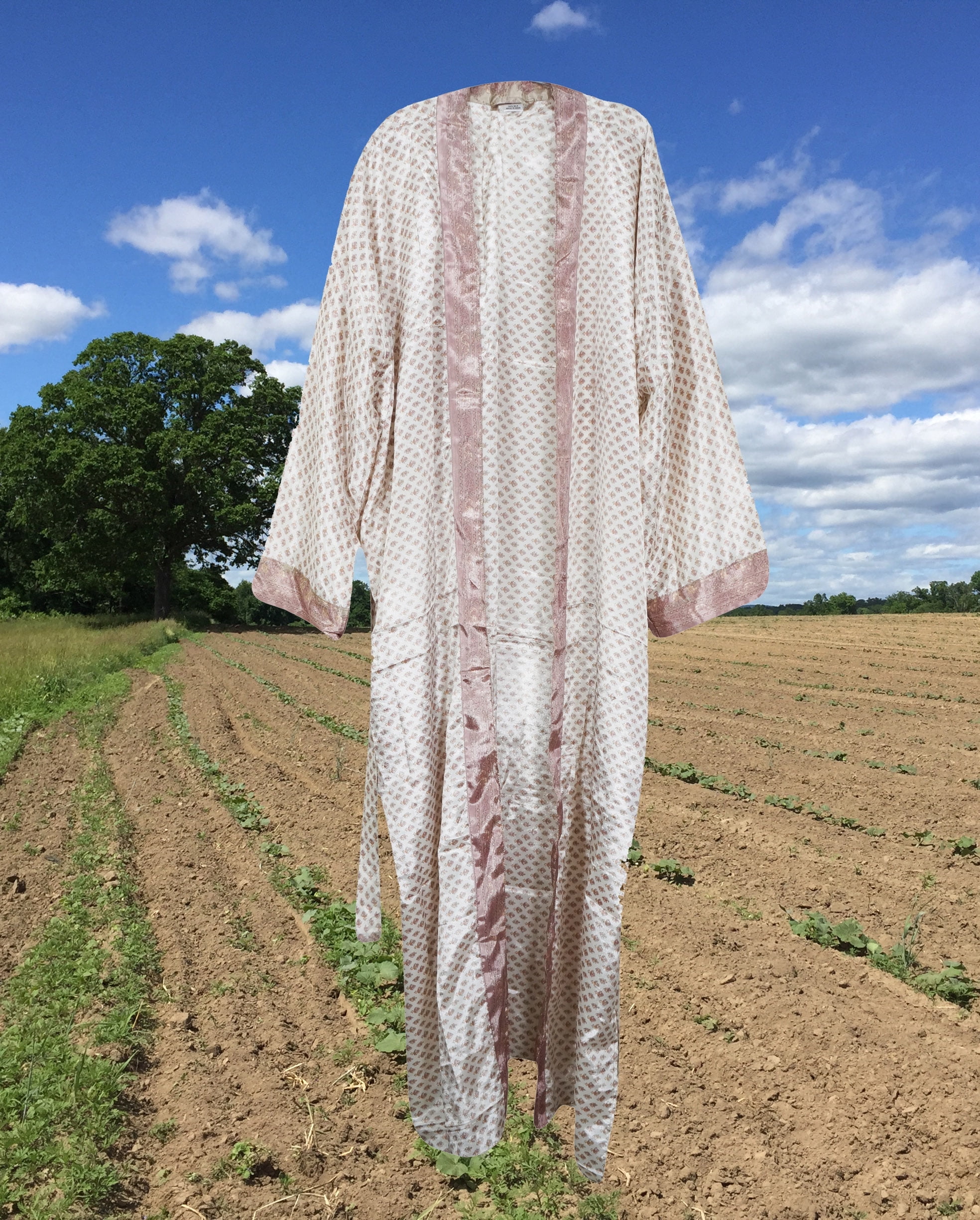 White Pink Kimono Robe, Duster, Bohemian Beachwear, Morning Robe, Beach ...