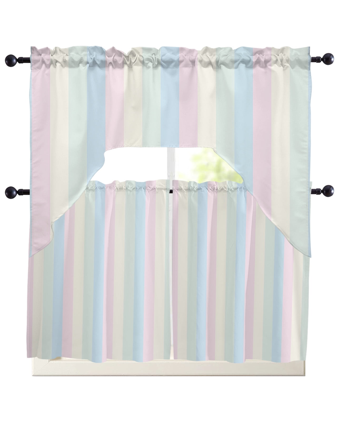 White Pink Swag Valance and Tier Curtains Set and Light Blue Simple ...
