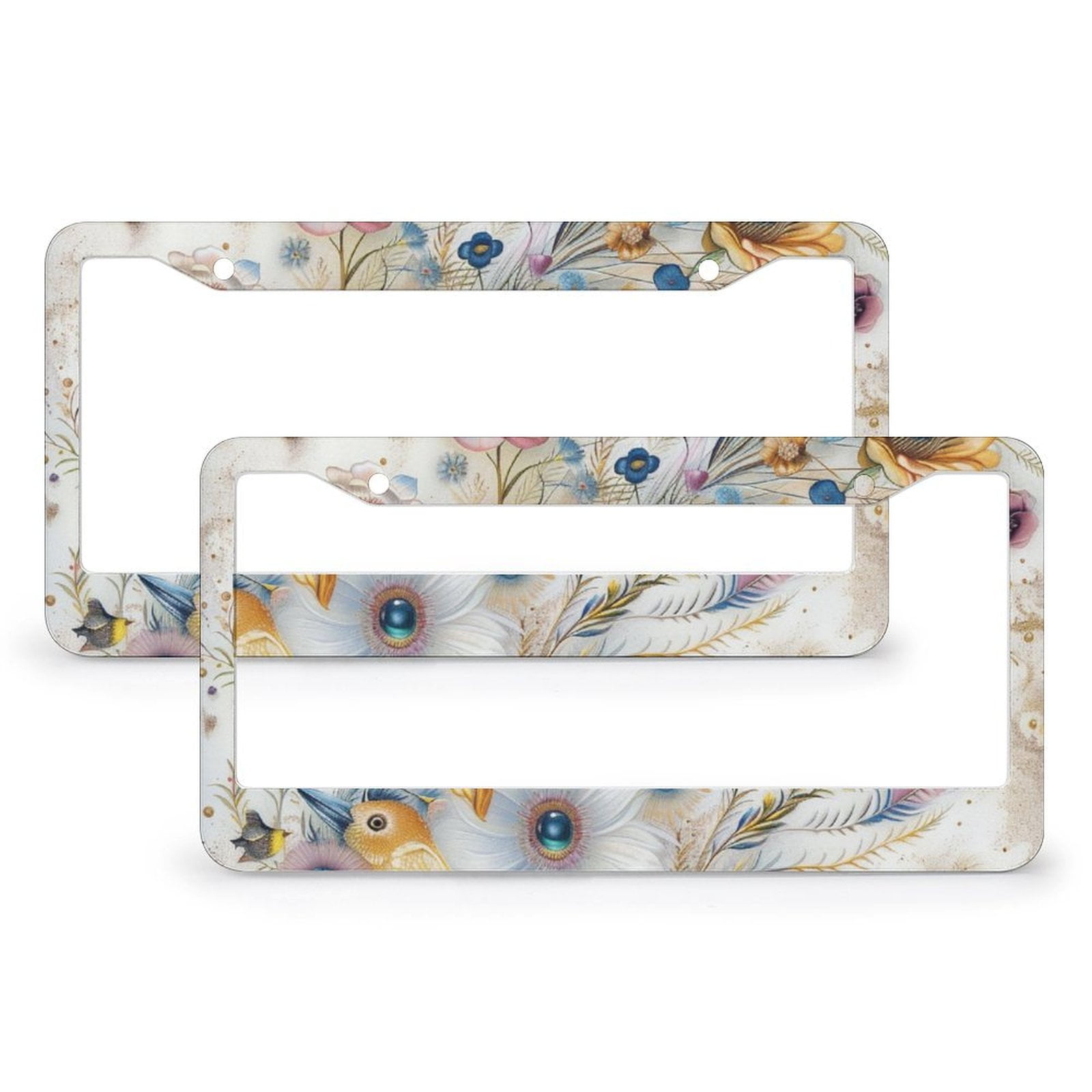 White, Pink, Yellow, Blue And Purple Floral License Plate Frame 2 ...