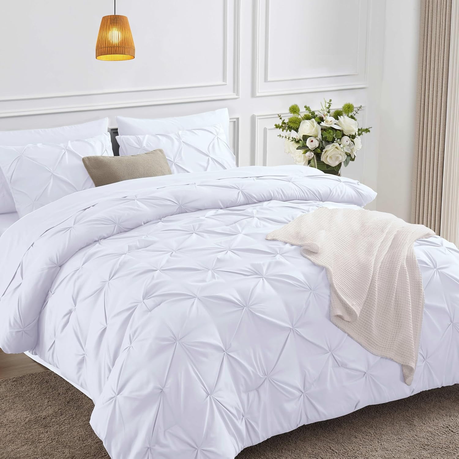 White Pintuck Queen Comforter Set 7 Pieces Soft White Bedding (88"x88 ...