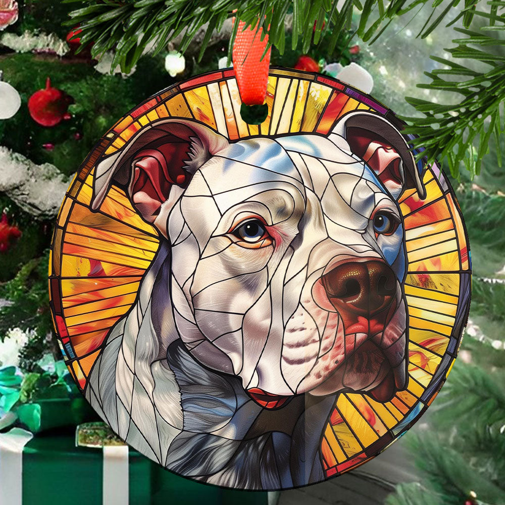 White Pitbull: Ornament Style Wall or Window Hanging, 2025, Holiday ...