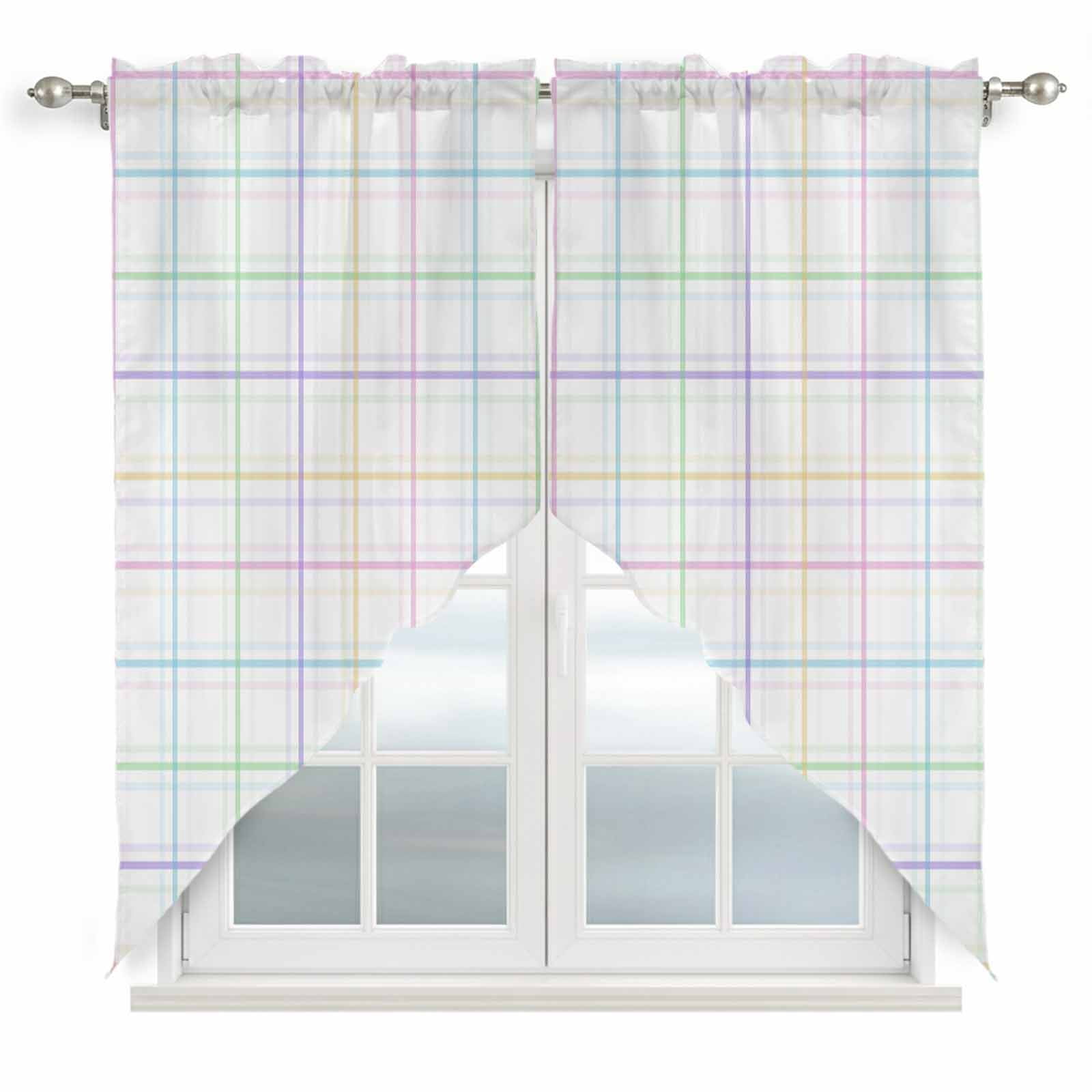 White Plaid Grid Swag Valances for Windows 2 Pack, Kitchen Window ...