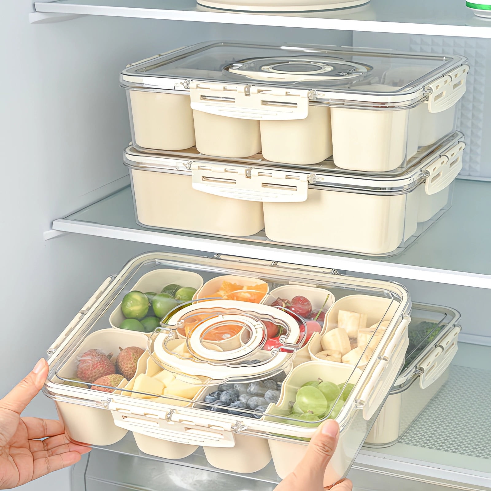 White Plastic Airtight Storage Box, 8 Compartments for Fruit Seasonings ...