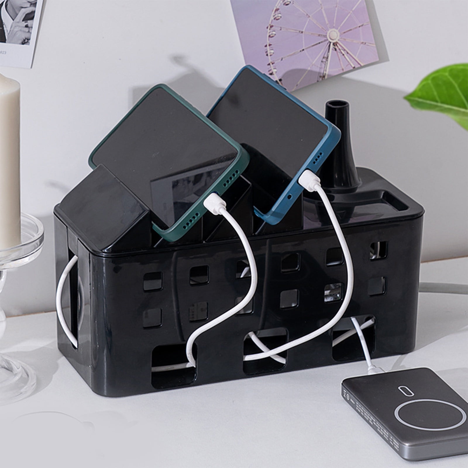 White Plastic Cable Management Box - 30×12x11cm Cord Organizer with 4 ...