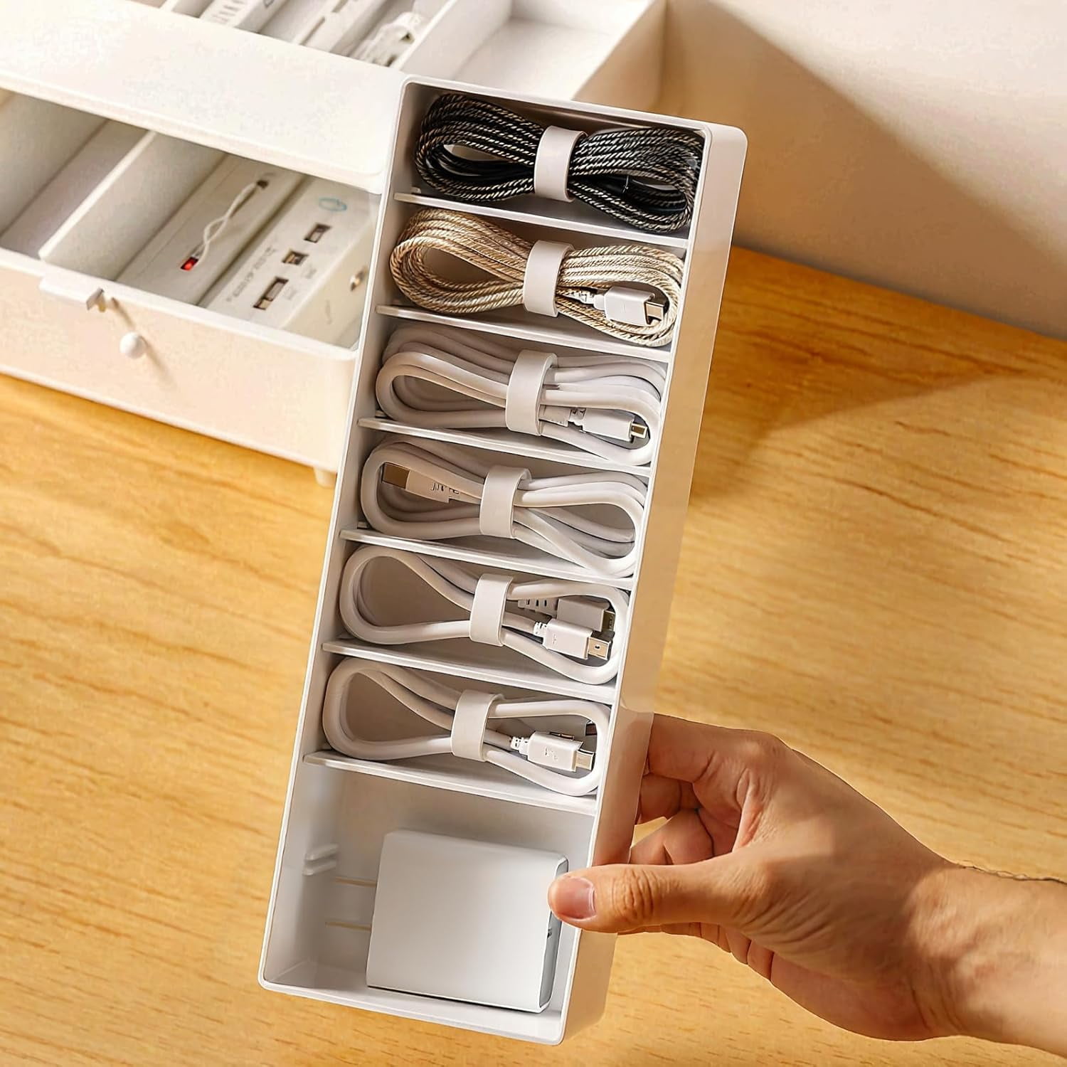 White Plastic Cable Organizer Box with Adjustment Compartments ...