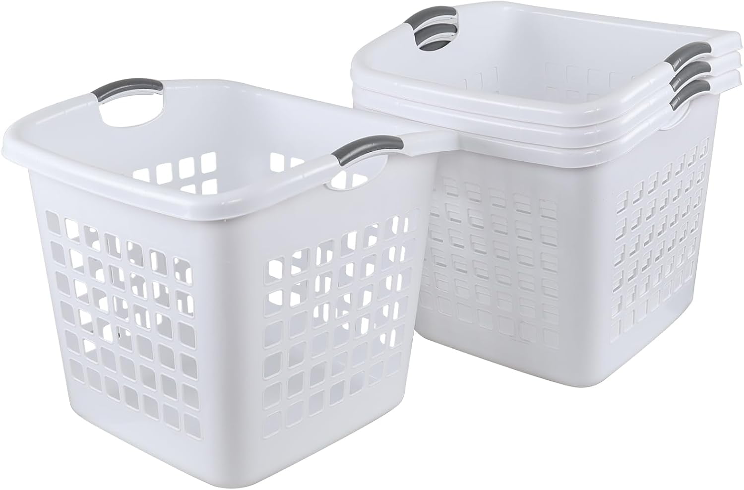 White Plastic Carry Laundry Basket, Dirty Clothes Basket with Cut-out ...