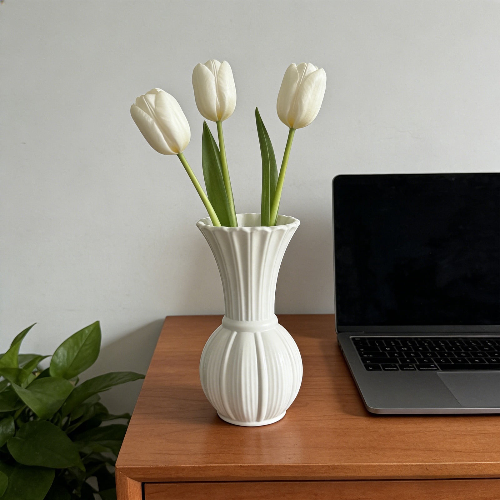 White Plastic Decorative Vase for Dried Flowers and Pampas Grass, Home ...