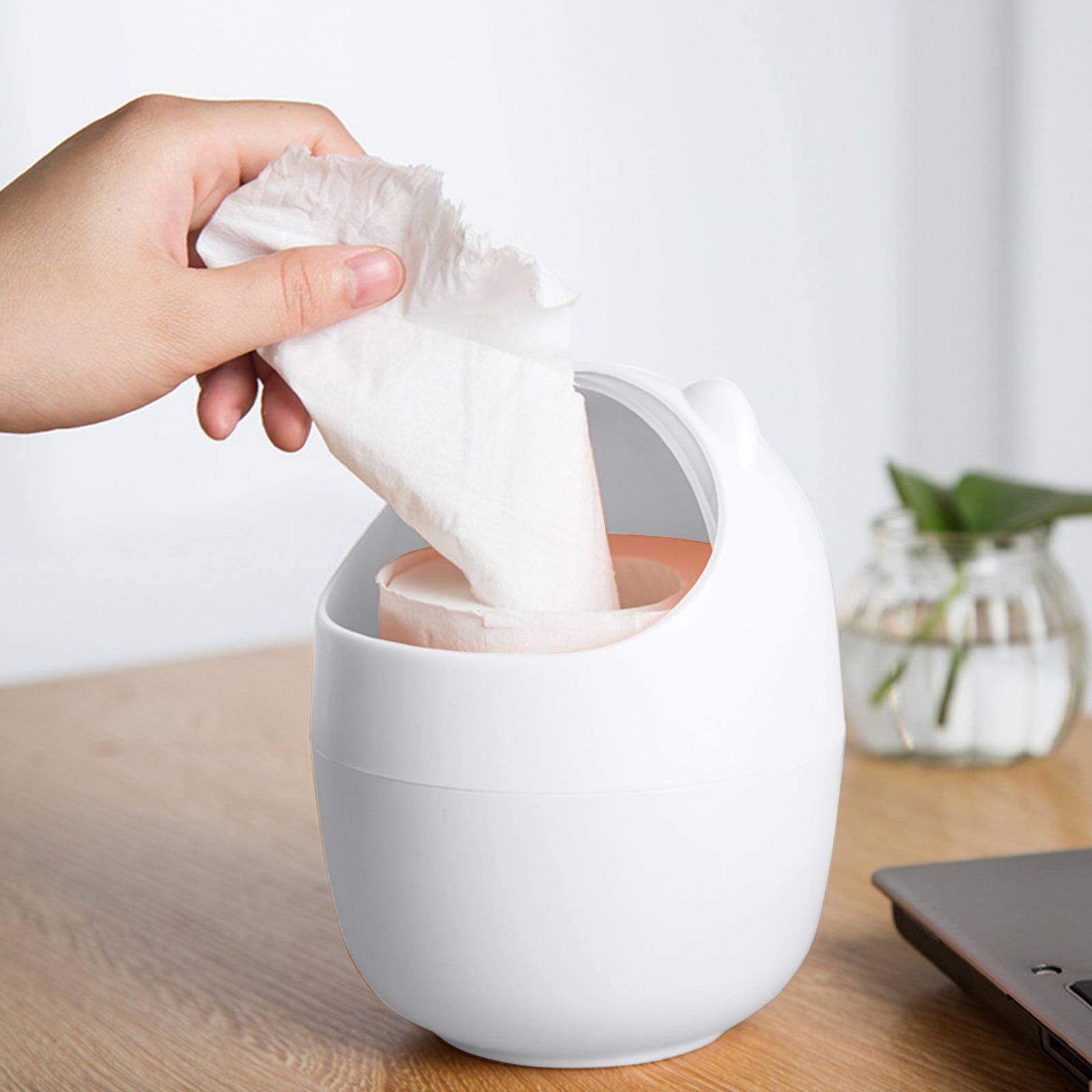White Plastic Desktop Trash Bin with Flip Lid - 6.5 x 5 x 5 Inches ...
