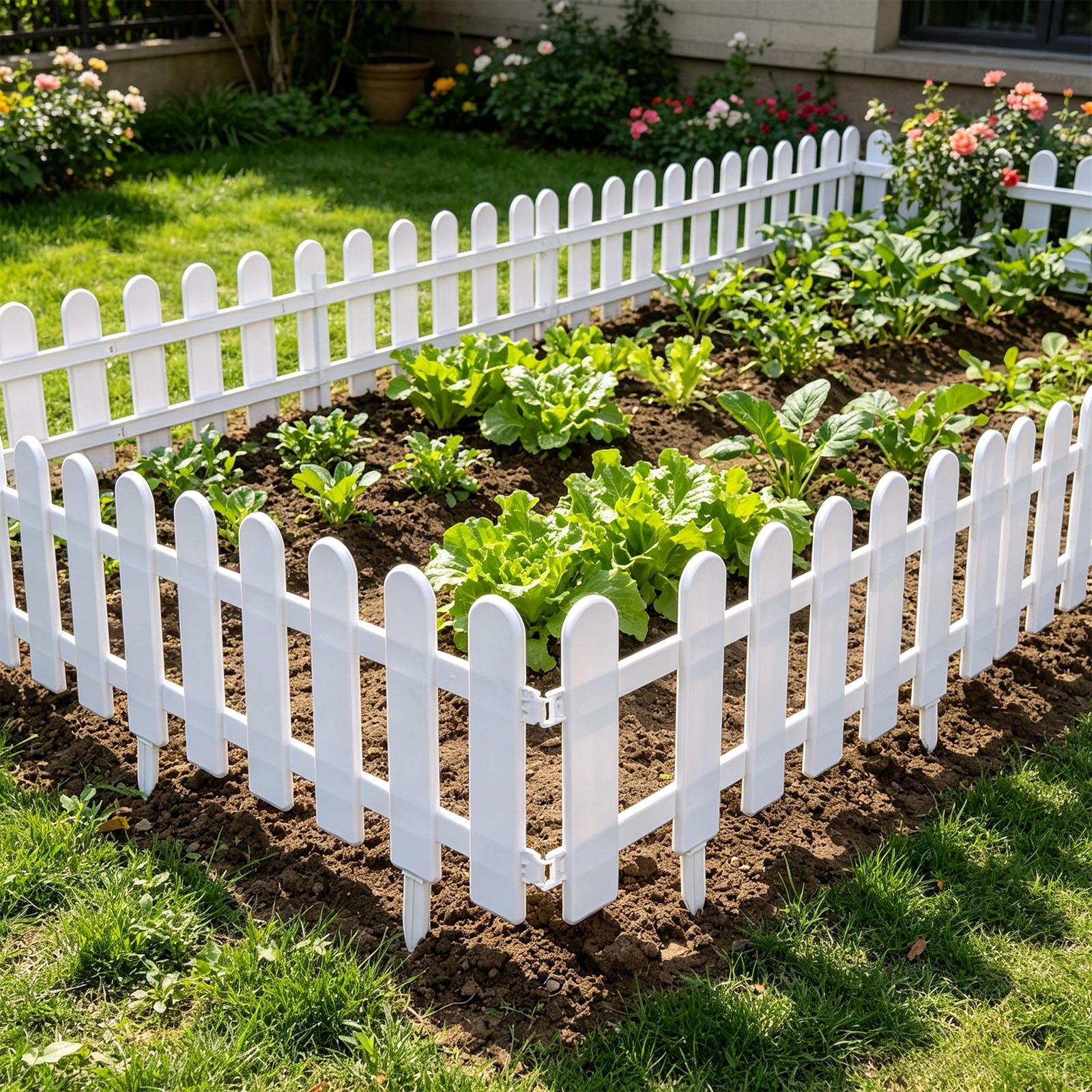White Plastic Garden Fence Border Edging 19.7 Inch Decorative Picket ...