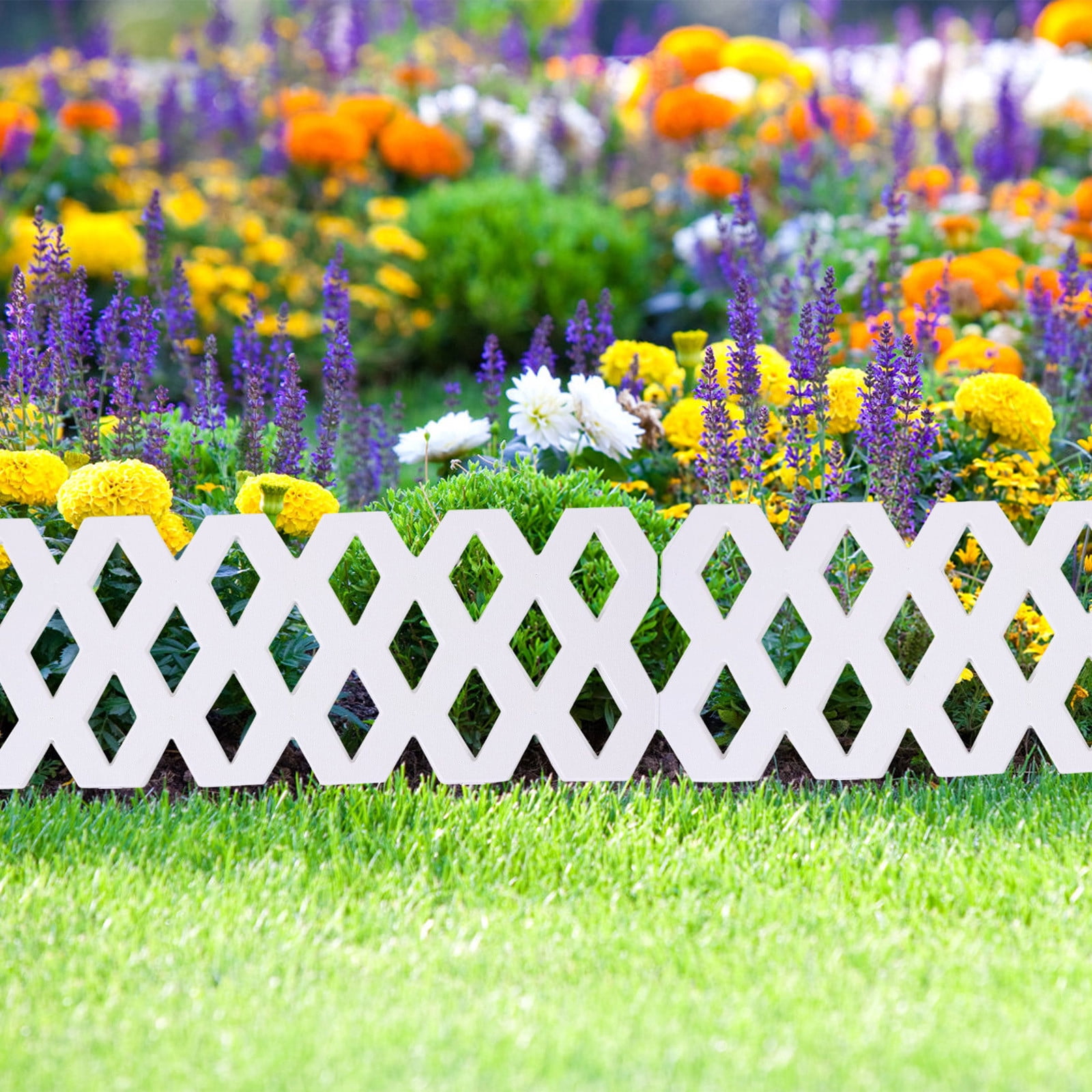White Plastic Garden Fence Edging - 23.23x12.6x0.39in Picket Fencing ...