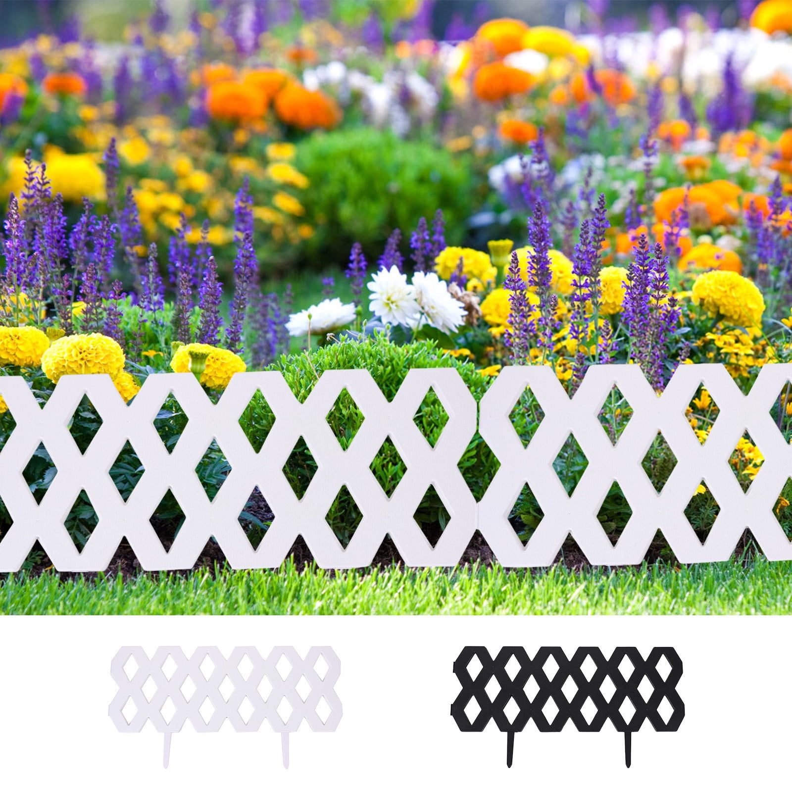 White Plastic Garden Fence Garden Border Edging 23.23x12.6x0.39in Plastic Decorative Border ...