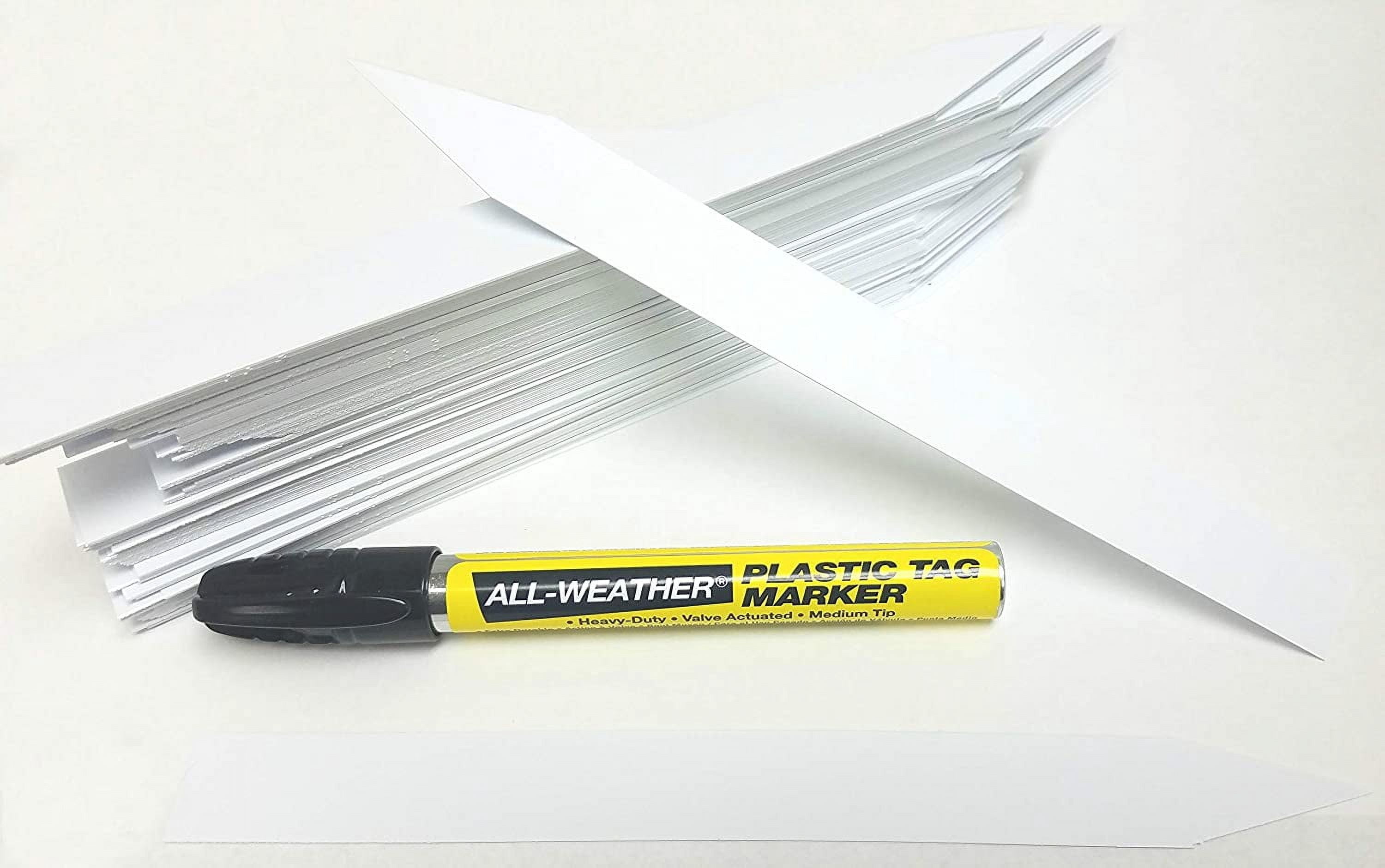 White Plastic Labels, 3/4" x 8" (Pack of 100) and 1 All Weather Marker ...