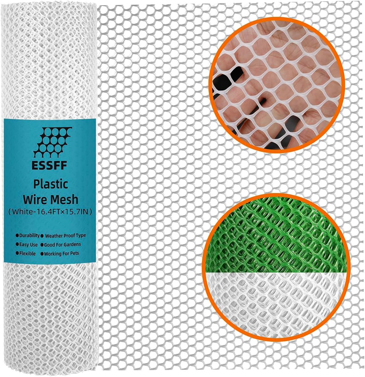 White Plastic Netting 15.7in x 16.4ft Roll - Pet & Garden Fence for ...