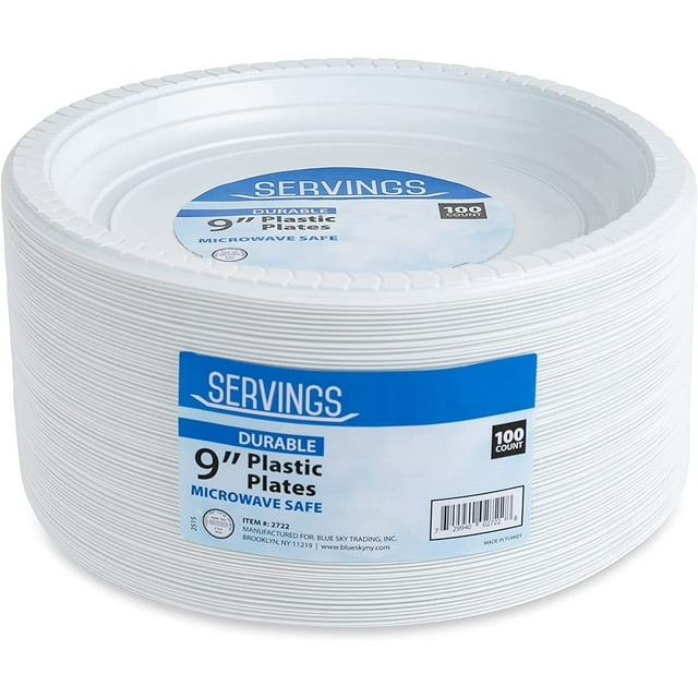 White Plastic Plates - [100 Count] Disposable Plastic Plates, Microwave ...
