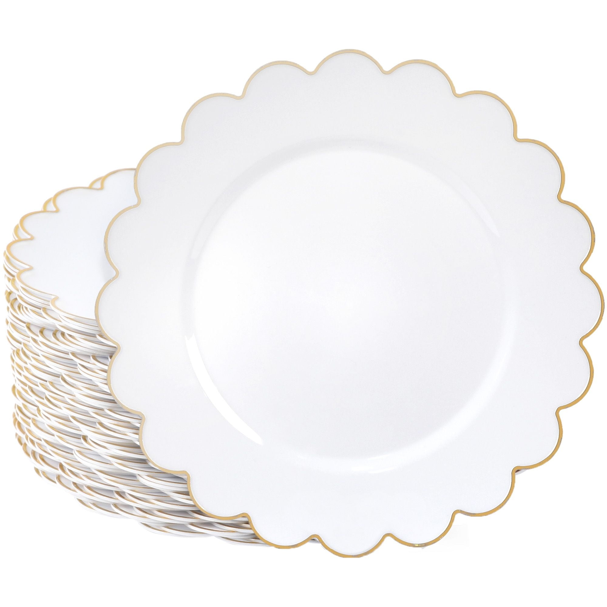 Elegant White Plastic Plates with Gold Scalloped Edge - Disposable ...