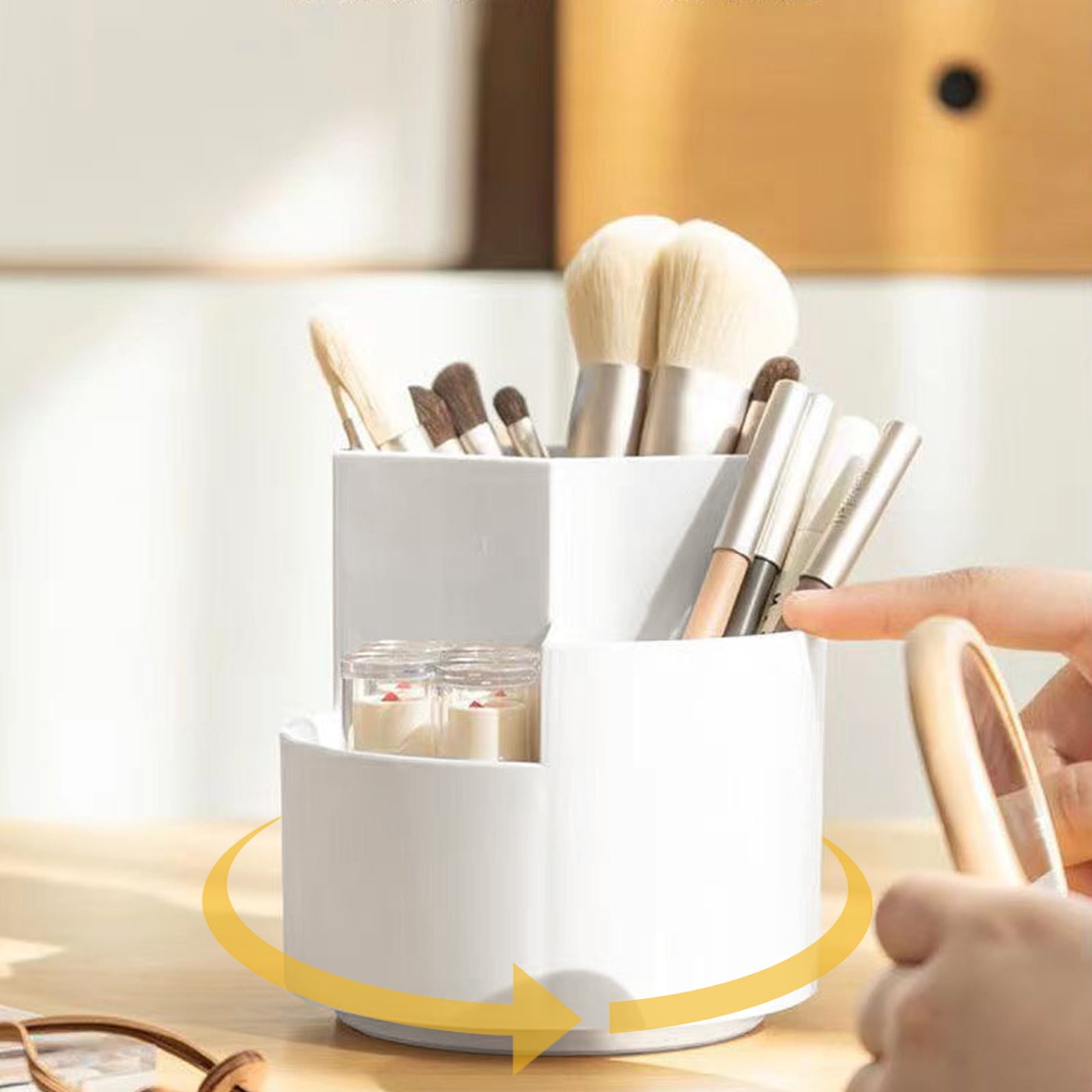 White Plastic Rotating Storage Box with 3 Compartments for Office ...