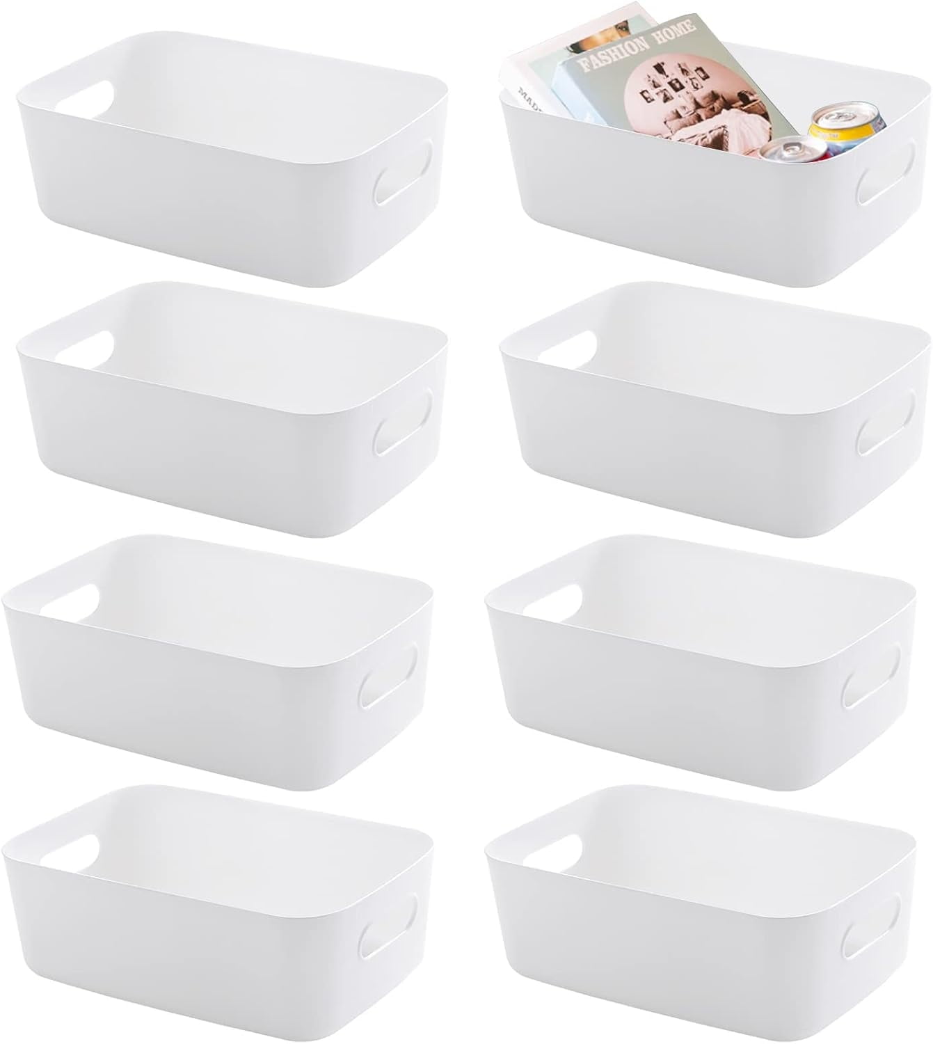 White Plastic Storage Baskets 8 Pack, Small Pantry Baskets for ...