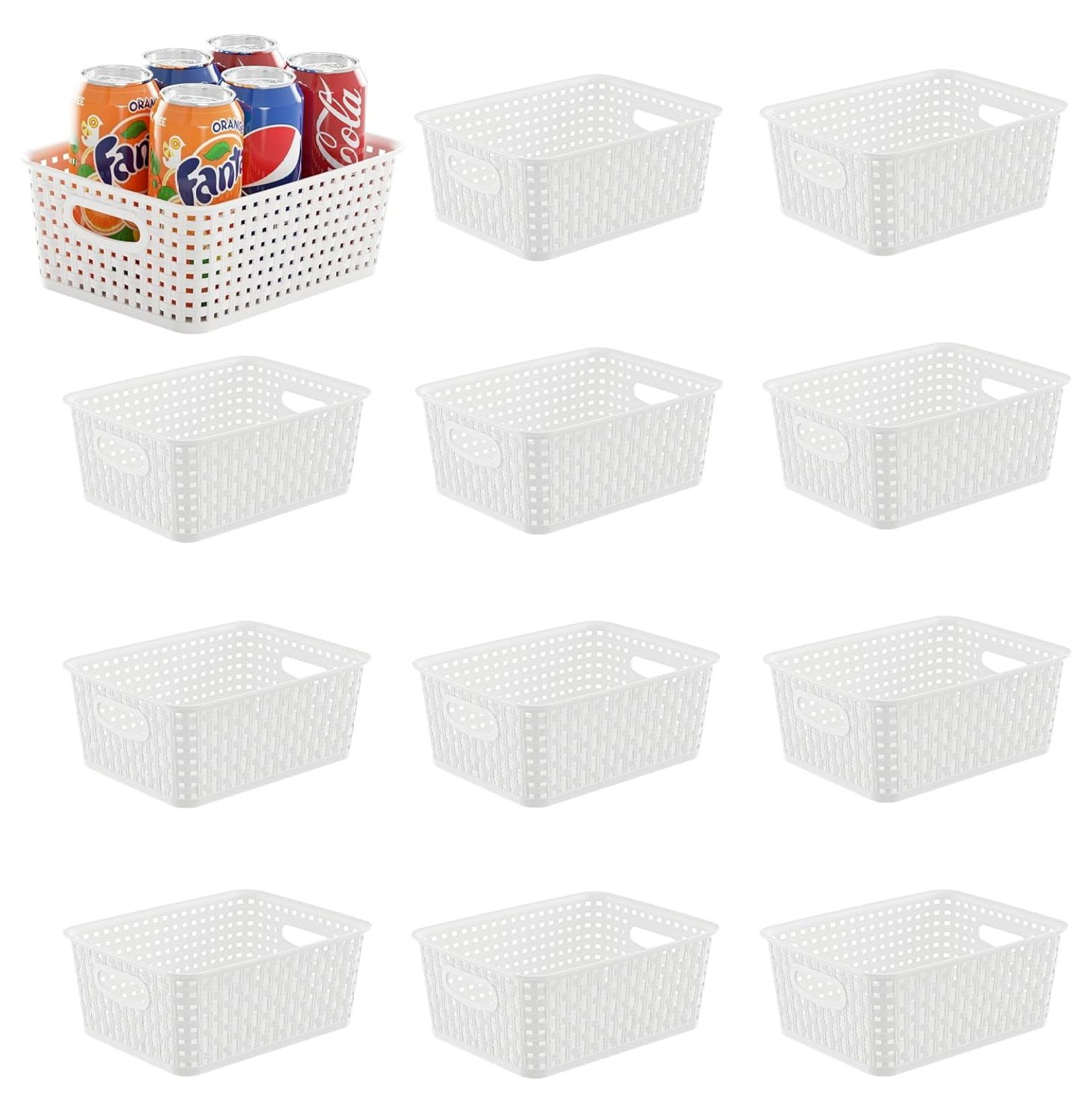 White Plastic Storage Baskets/Bins, 12-Pack Stackable Basket Pantry ...